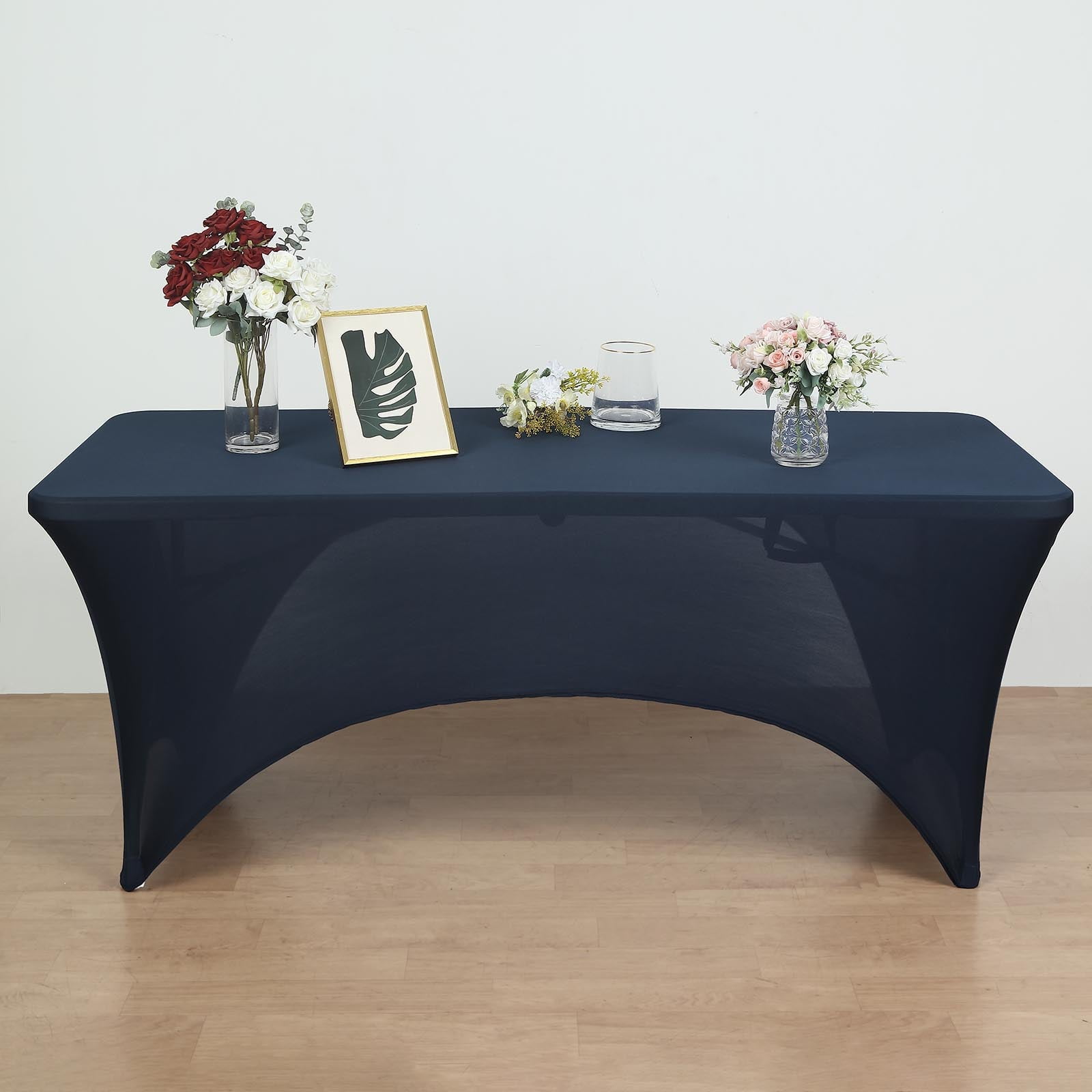 BalsaCircle 8 Feet Navy Blue Fitted Spandex Tablecloth Open Back ...