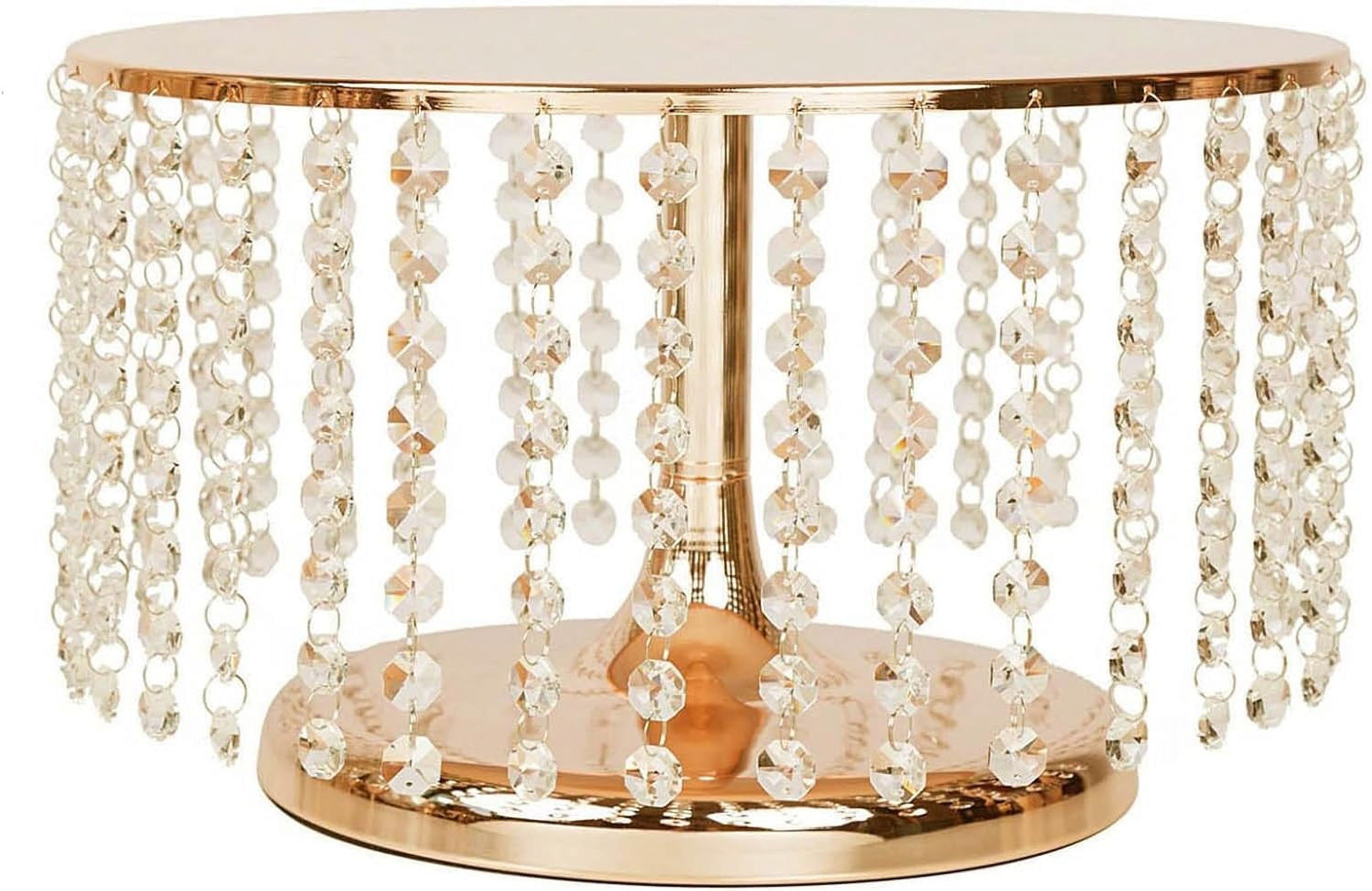 BalsaCircle 8-Inch tall Gold Crystal Pendants Round Metal Cake Stand ...