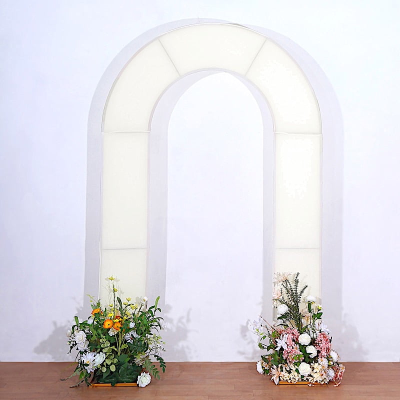 BalsaCircle 8 feet Ivory Fitted Spandex Double Open Arch Backdrop Stand ...