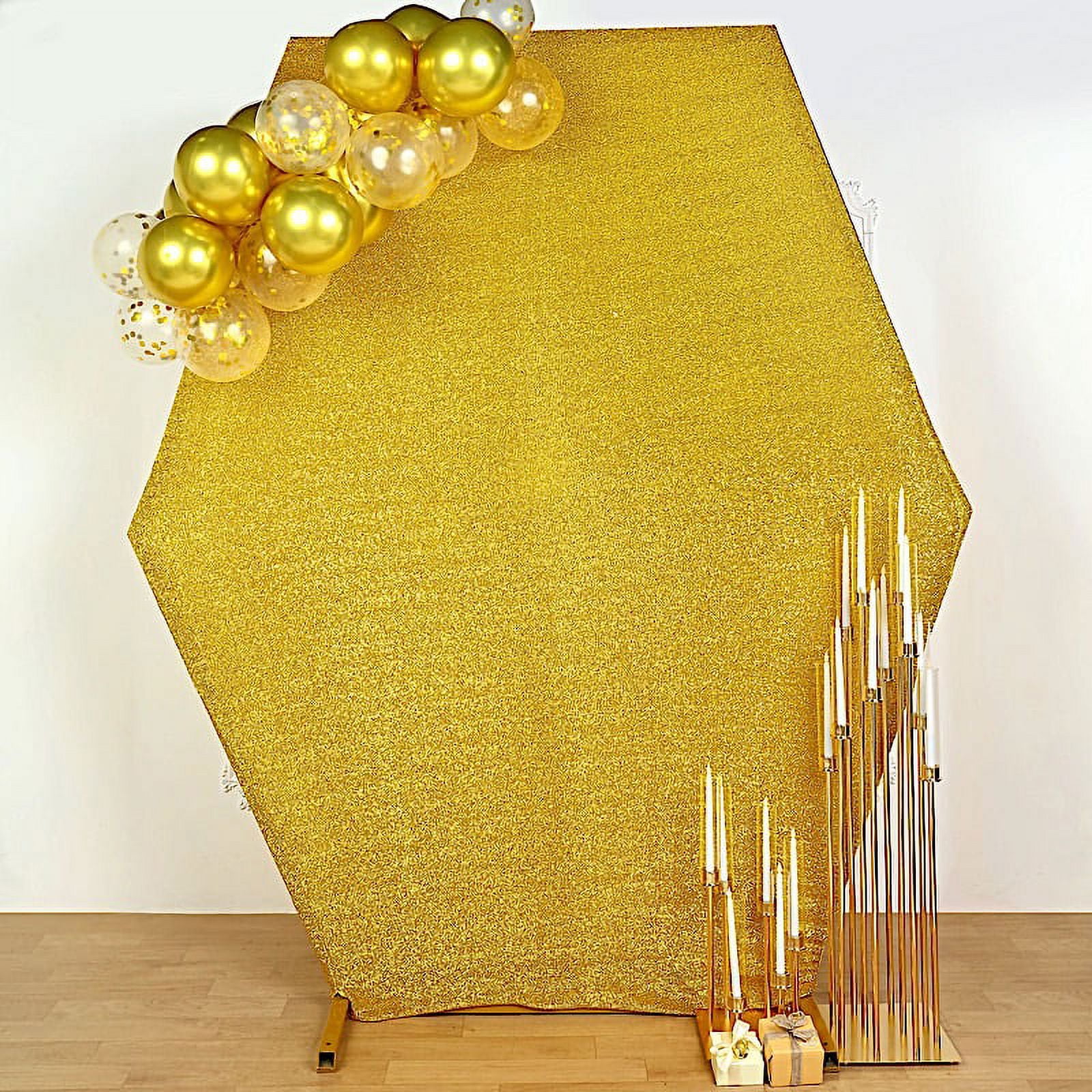 BalsaCircle 8 feet Gold Metallic Glittered Spandex Hexagon Backdrop ...
