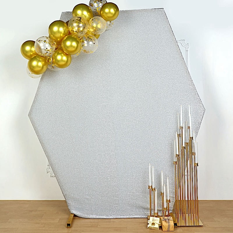 BalsaCircle 8 feet Silver Metallic Glittered Spandex Hexagon Backdrop ...