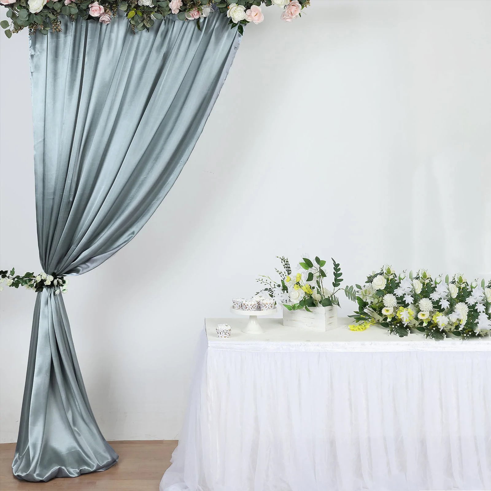 BalsaCircle 8x10 feet Dusty Blue Satin Curtain Wedding Photography ...