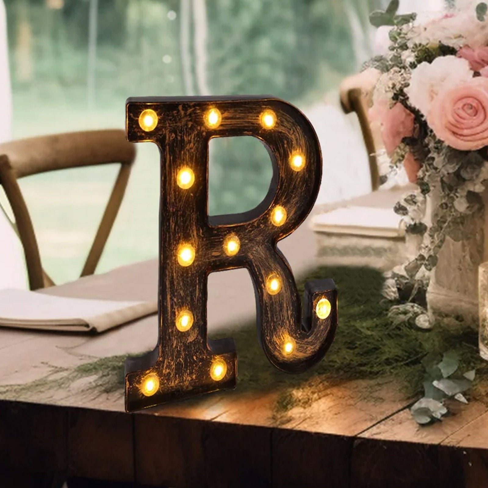 BalsaCircle 9" Black Marquee Letter R Warm White LED Lighted Sign ...