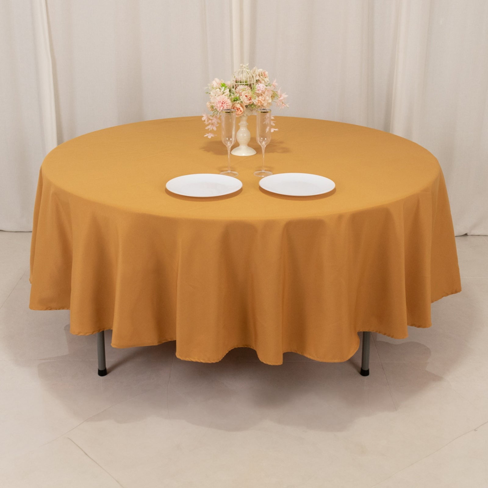 BalsaCircle 90 inch Gold Round Premium Polyester Tablecloth Fabric ...