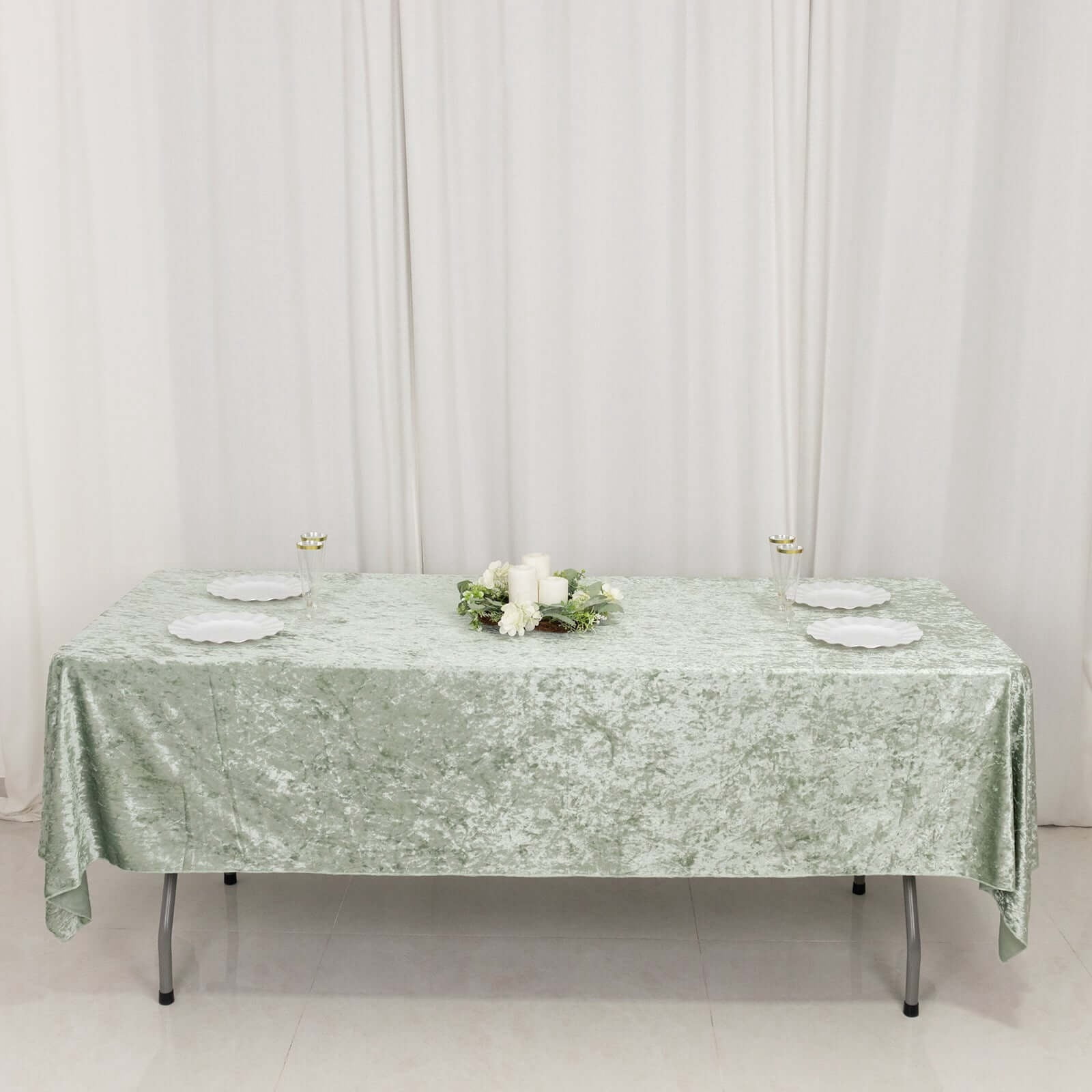 BalsaCircle 90" x 132" Sage Green Rectangular Velvet Tablecloth Table ...