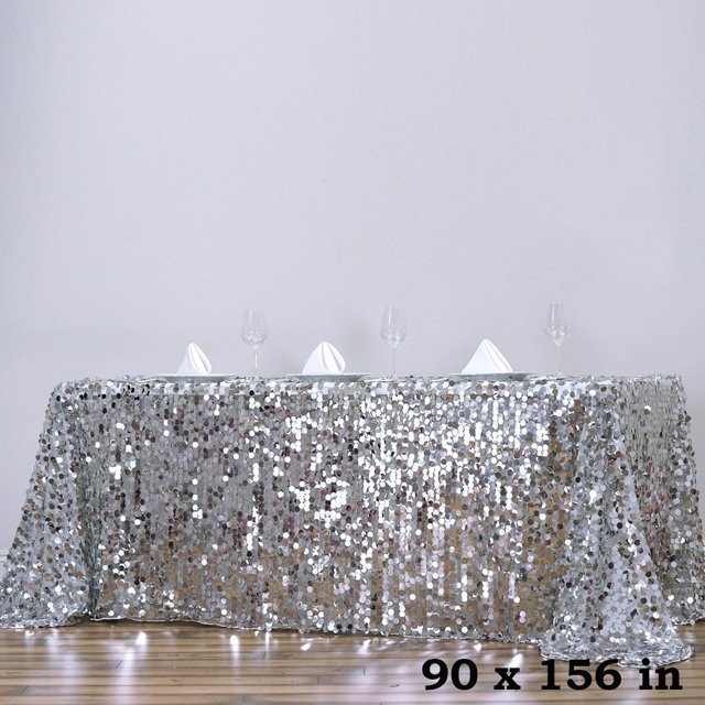 BalsaCircle 90" x 156" Big Payette Sequin Tablecloth Silver - Walmart.com
