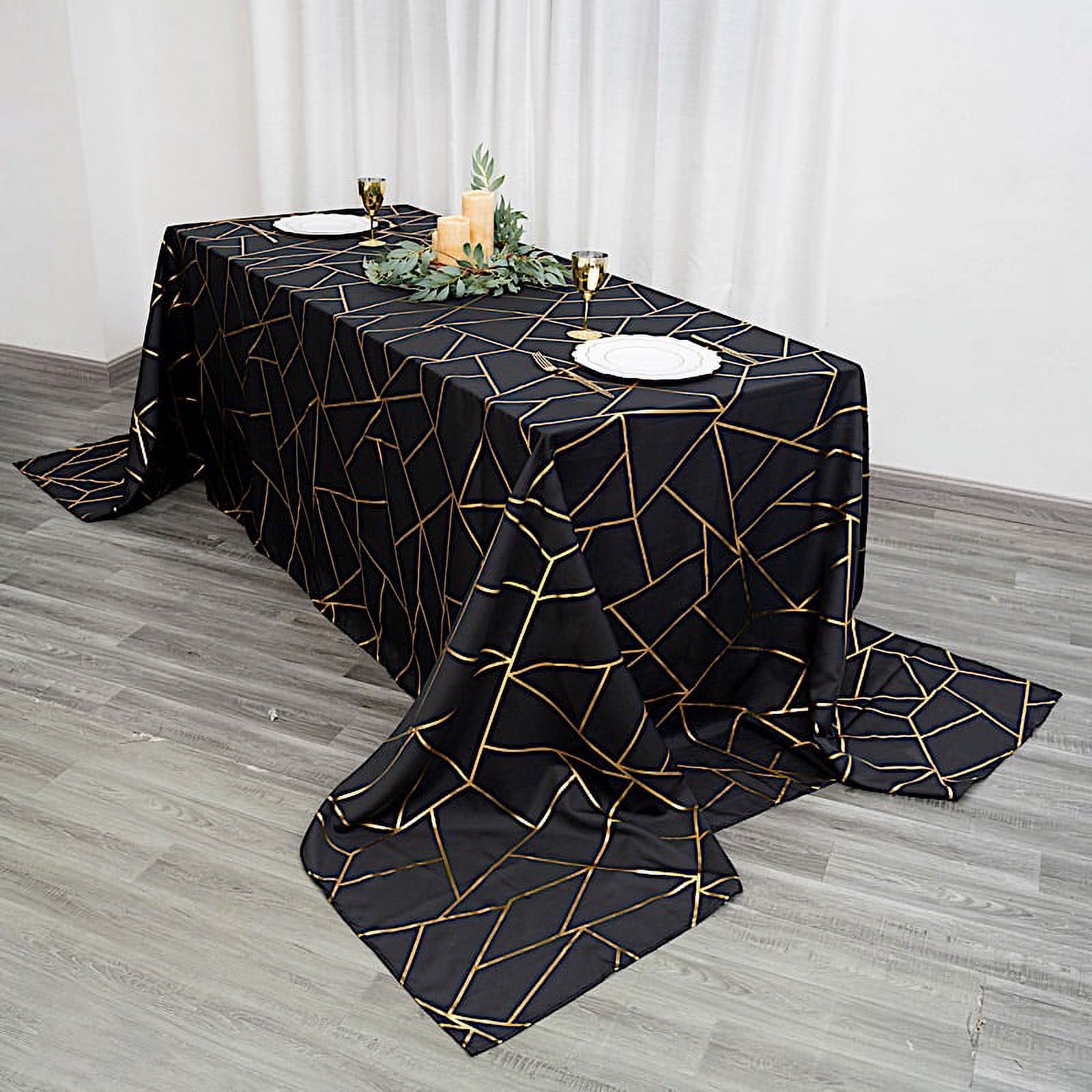 BalsaCircle 90" x 156" Black Gold Metallic Geometric Design Polyester ...