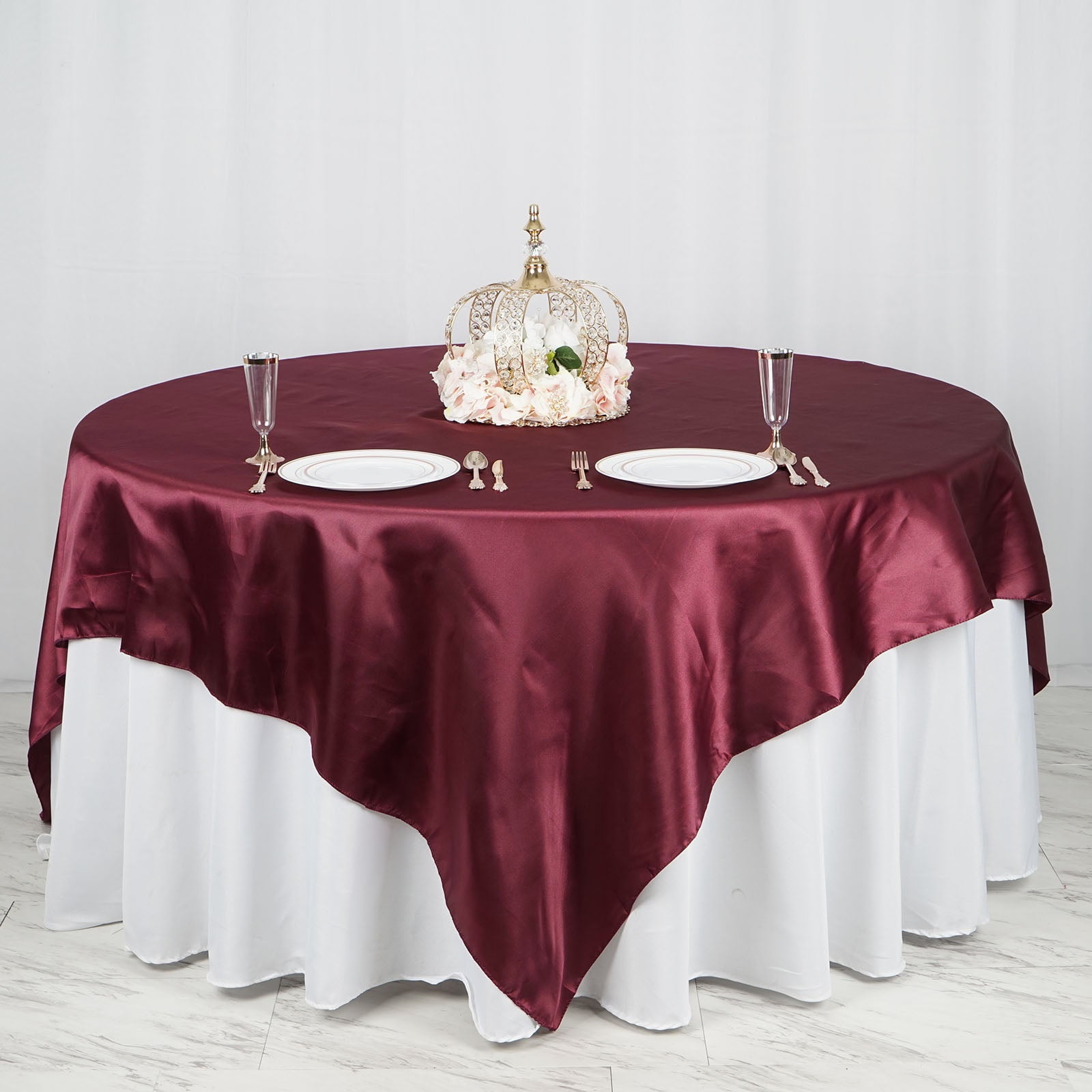 BalsaCircle 90" x 90" Burgundy Square Satin Table Overlays Wedding ...