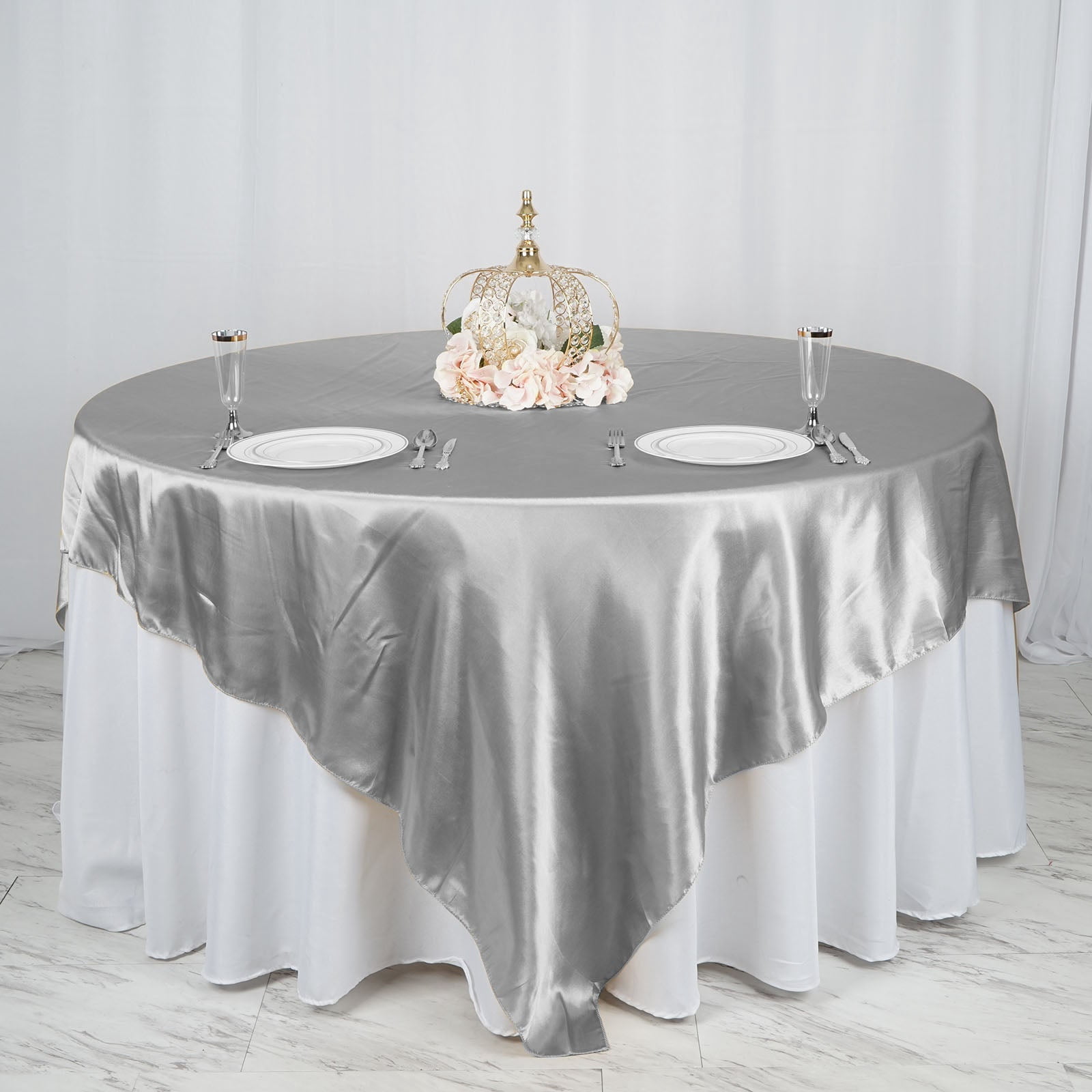 BalsaCircle 90" x 90" Silver Square Satin Table Overlays Wedding Party ...