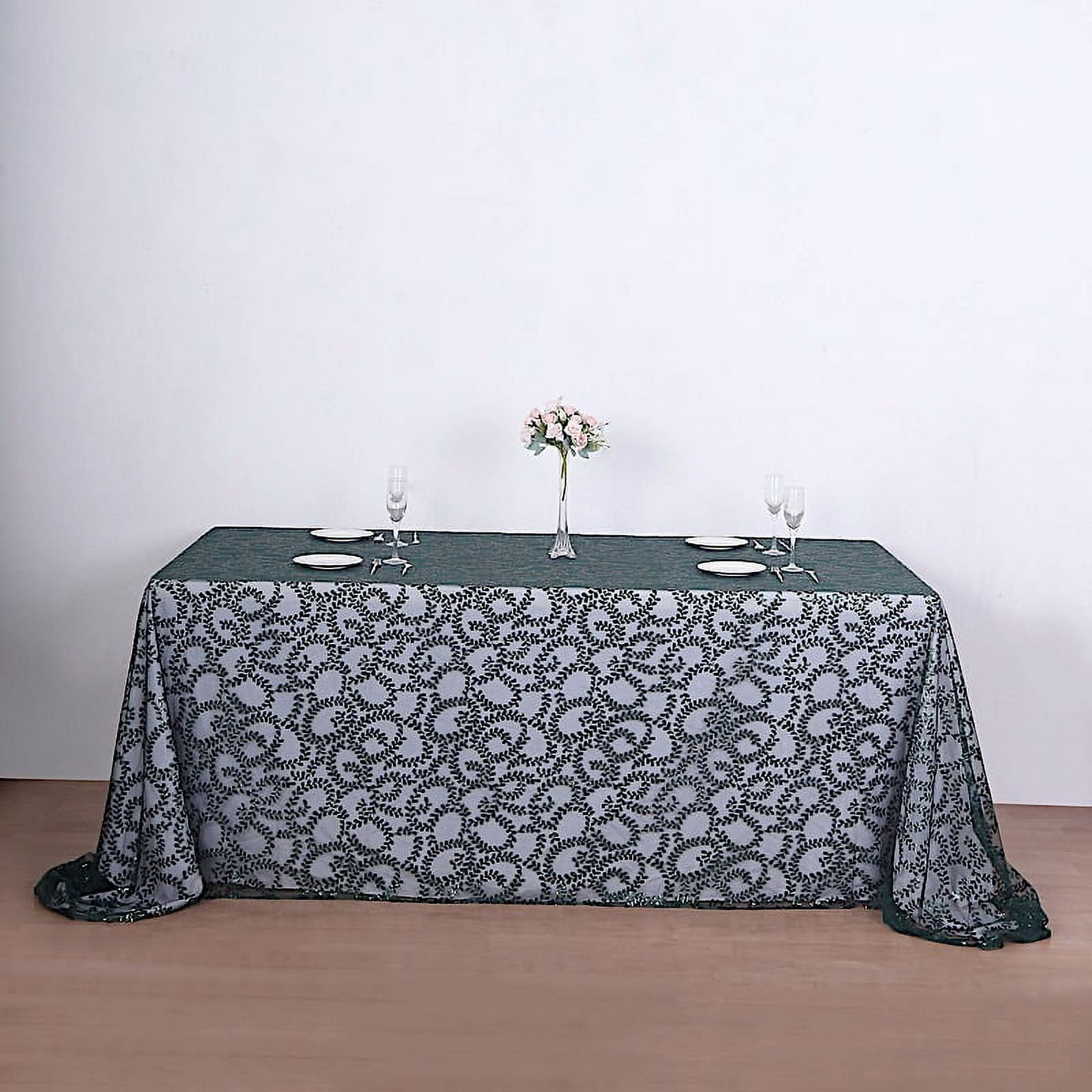 BalsaCircle 90x156" Hunter Green Embroidered Leaves Sequined Sheer ...