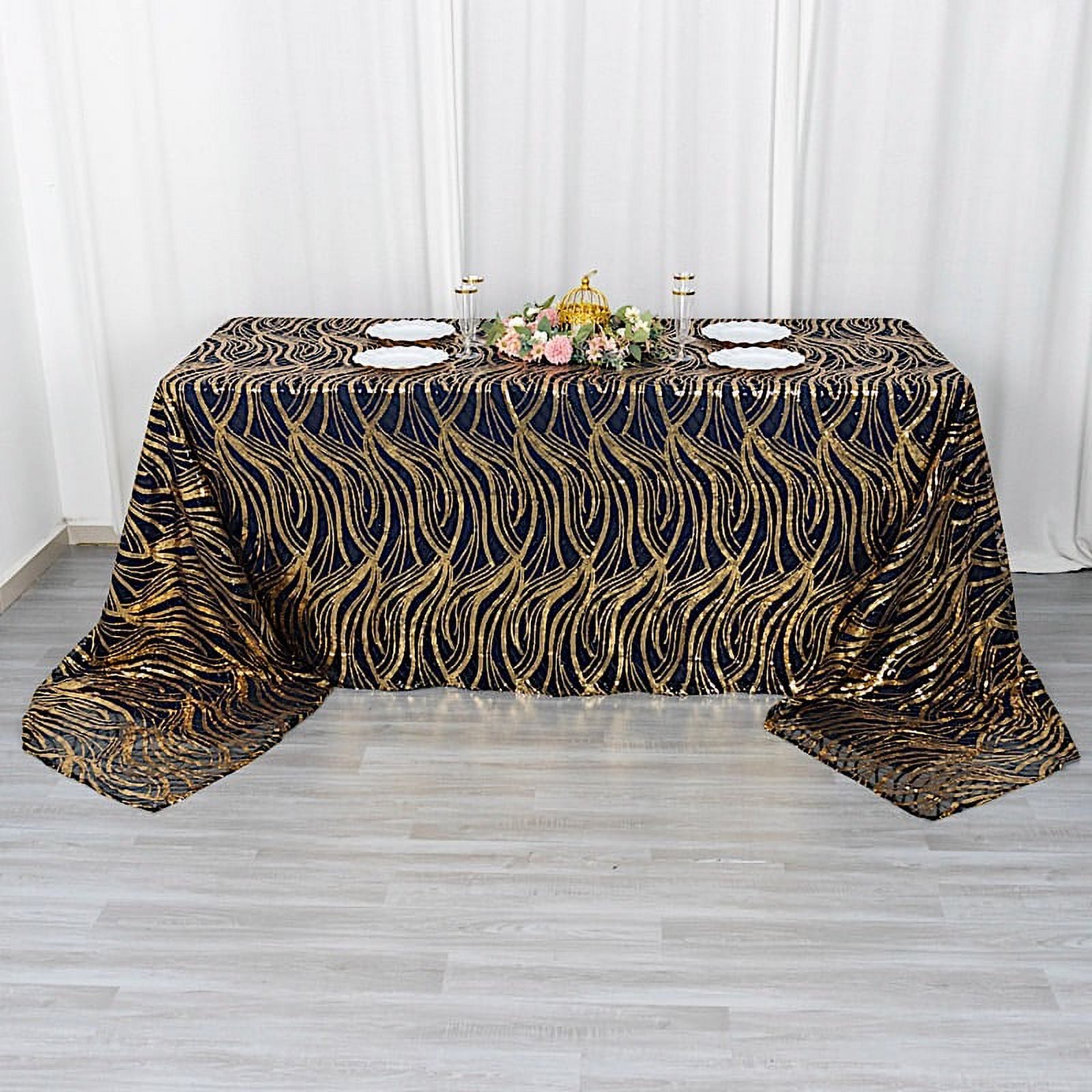 BalsaCircle 90x156 in Black Gold Wavy Sequined Mesh Rectangle ...