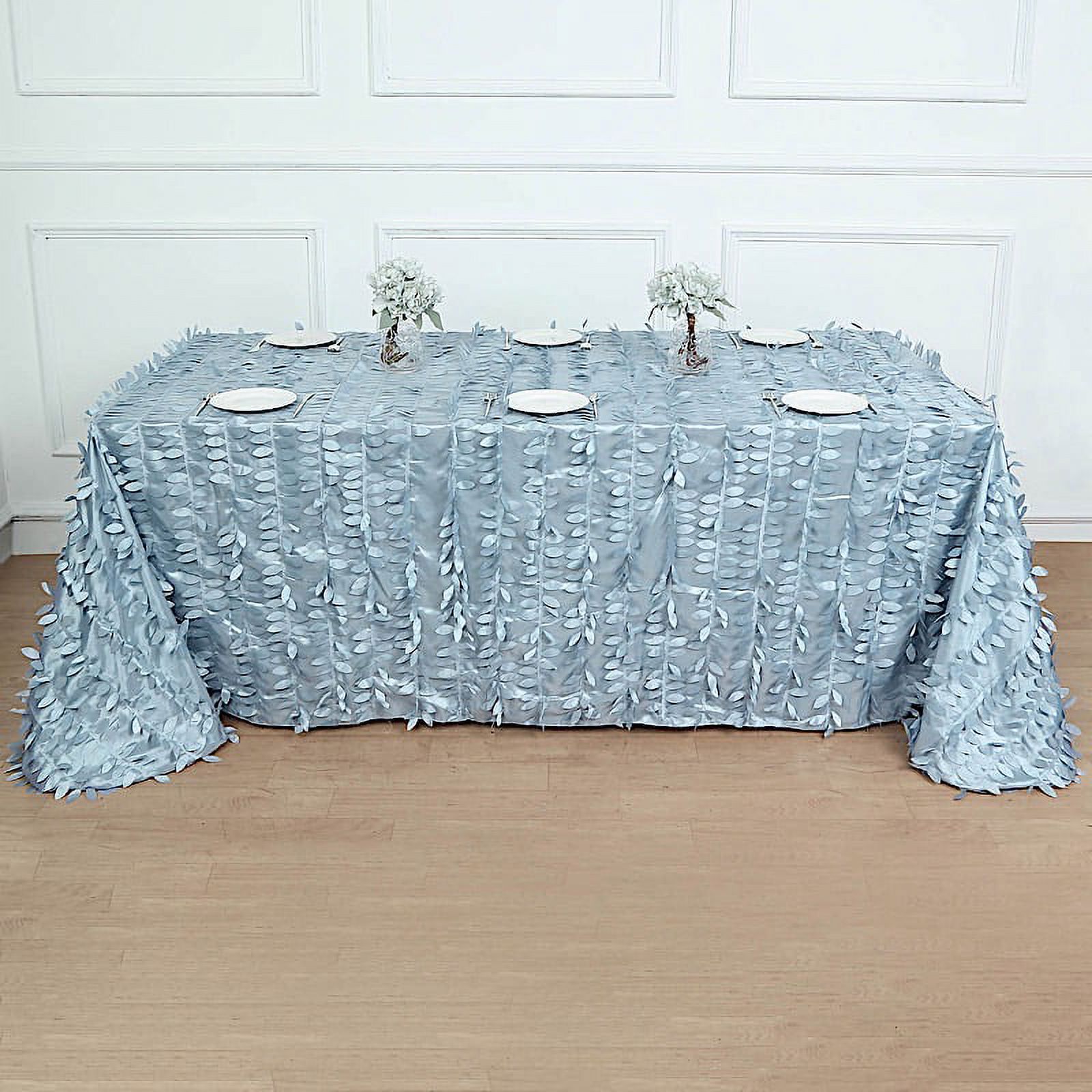 BalsaCircle 90x156 in Dusty Blue Taffeta Rectangle Tablecloth 3D Leaves ...