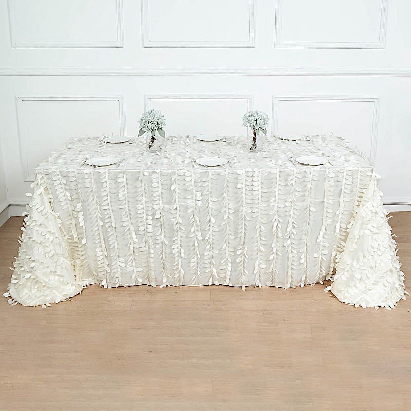 BalsaCircle 90x156 in Ivory Taffeta Rectangle Tablecloth 3D Leaves ...