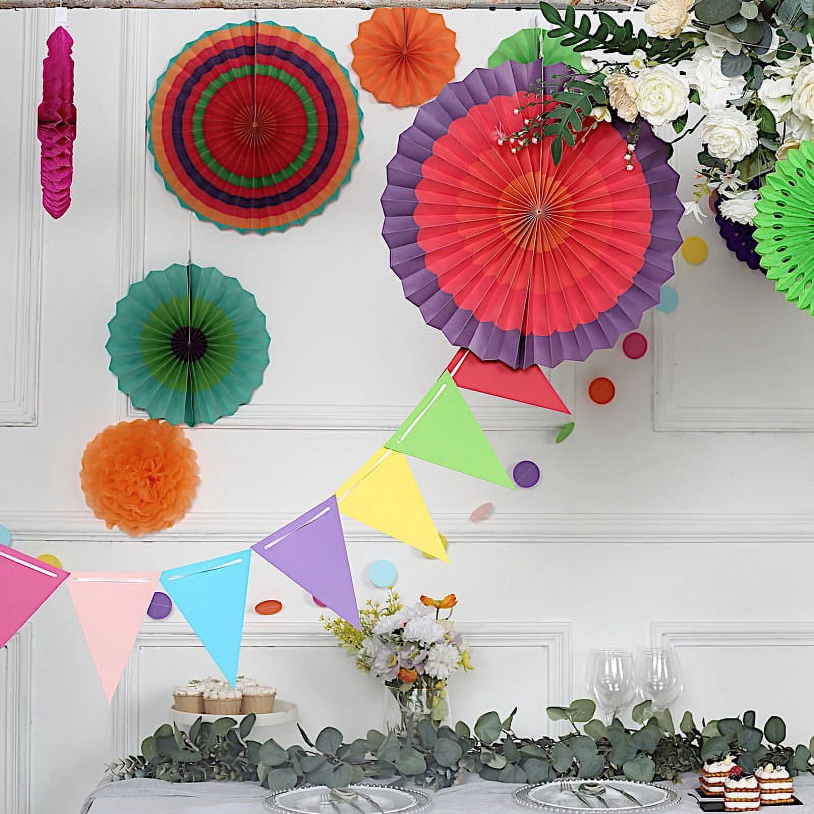Balsa Circle Assorted Paper Fans Garlands Pom Poms Wall Hanging ...