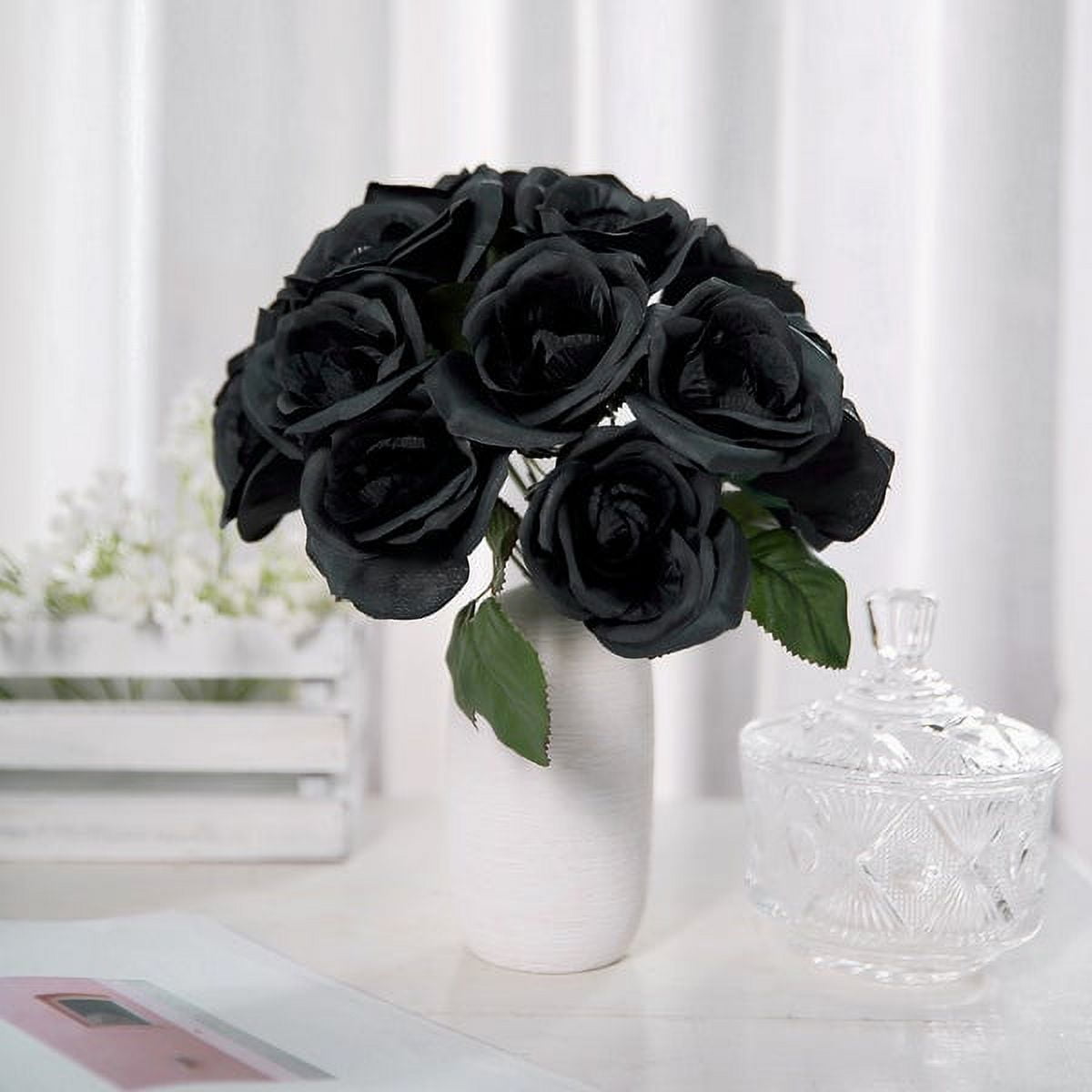 BalsaCircle Black 12" Artificial Velvet Roses Flowers Arrangement ...