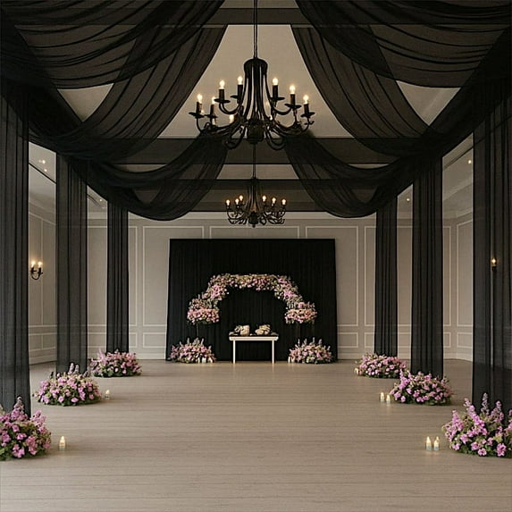BalsaCircle Black 5x32 feet Sheer Curtain Backdrop Wedding Drapery ...