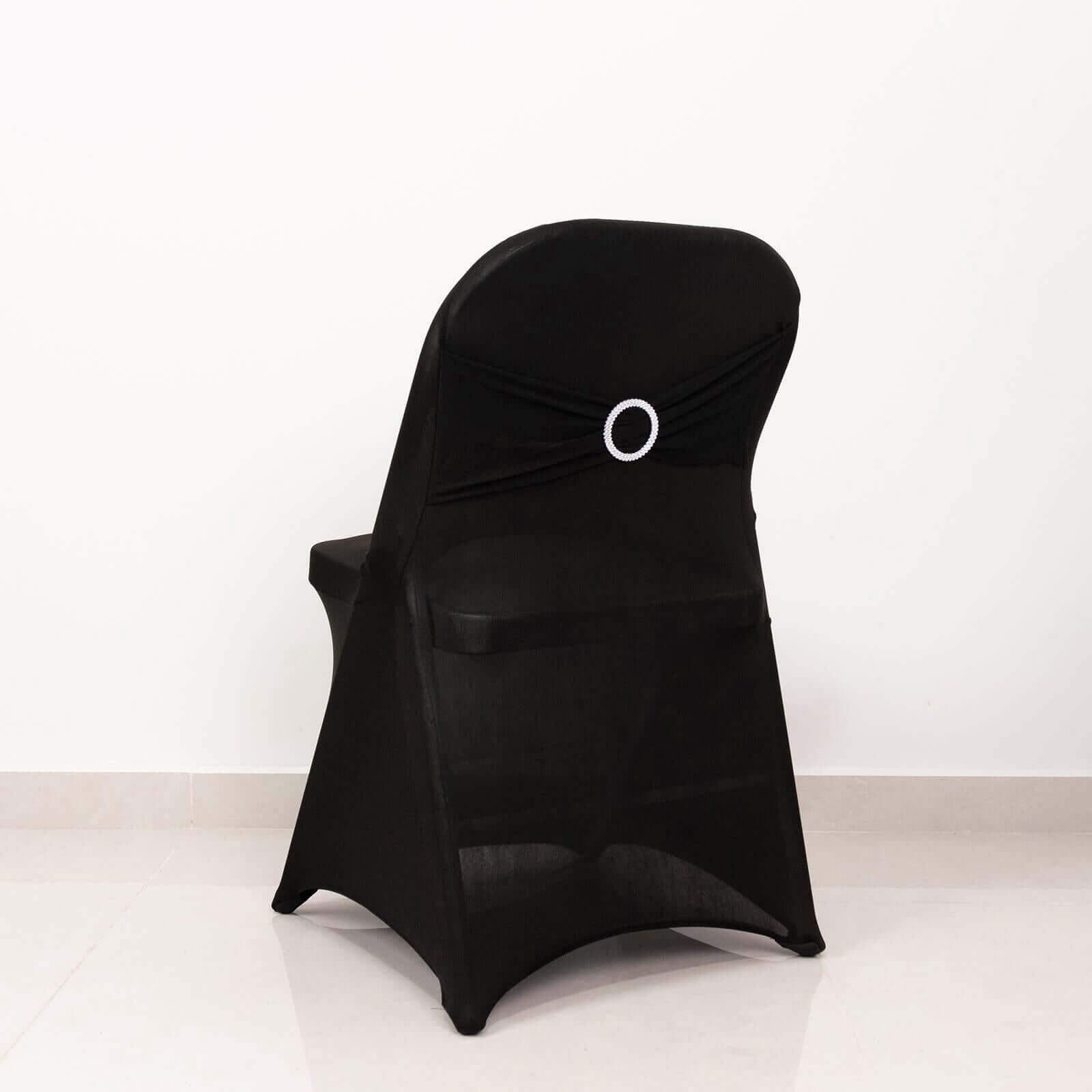 BalsaCircle Black Spandex Stretchable Folding Chair Cover Silver ...