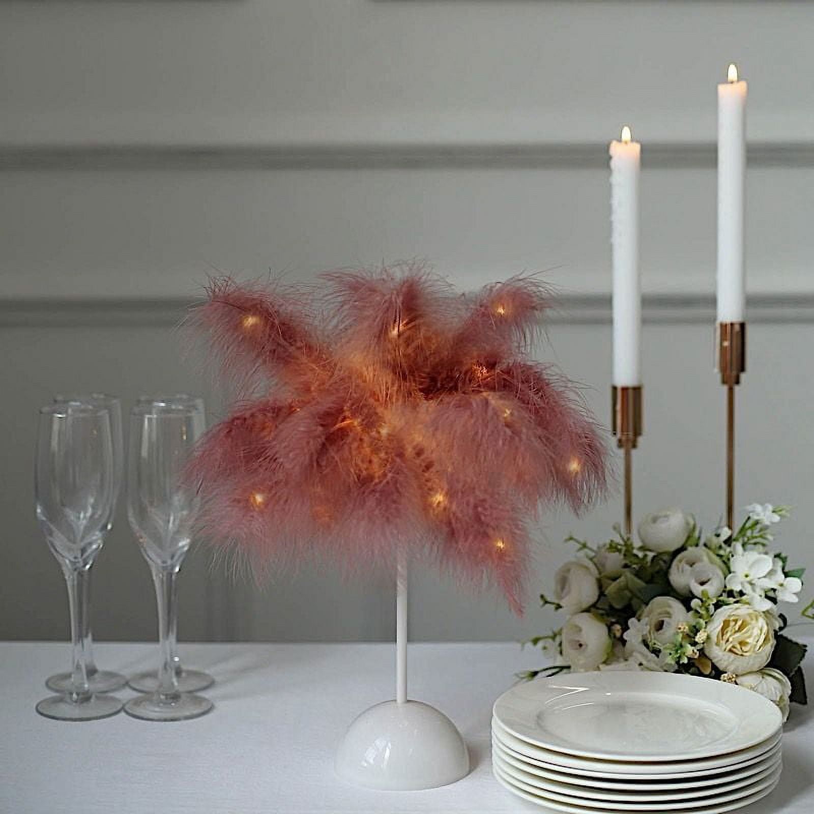 BalsaCircle Cinnamon Rose 15" Feather LED Table Lamp Centerpiece ...