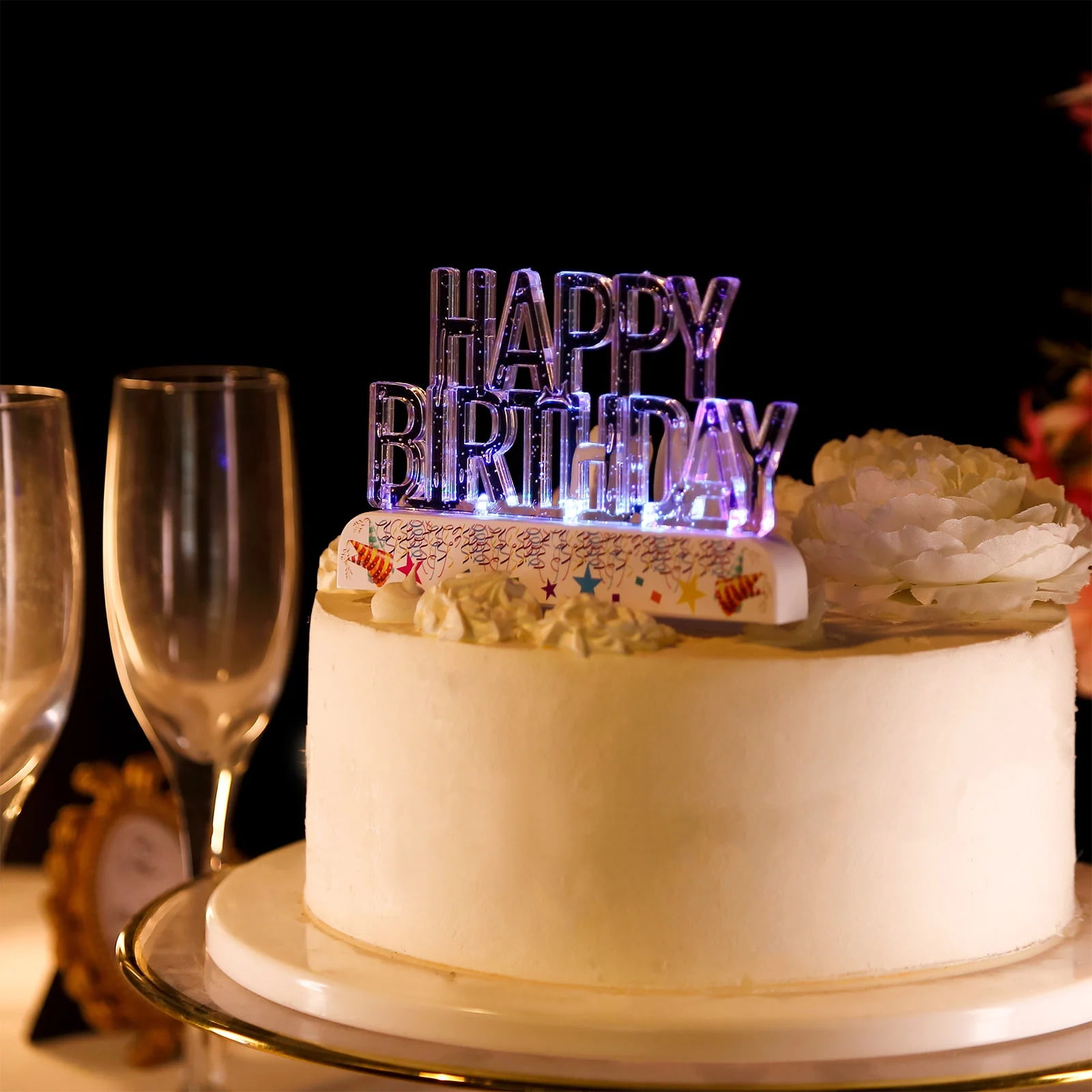 BalsaCircle Clear 5x3 in Acrylic Happy Birthday LED Cake Topper Wedding ...