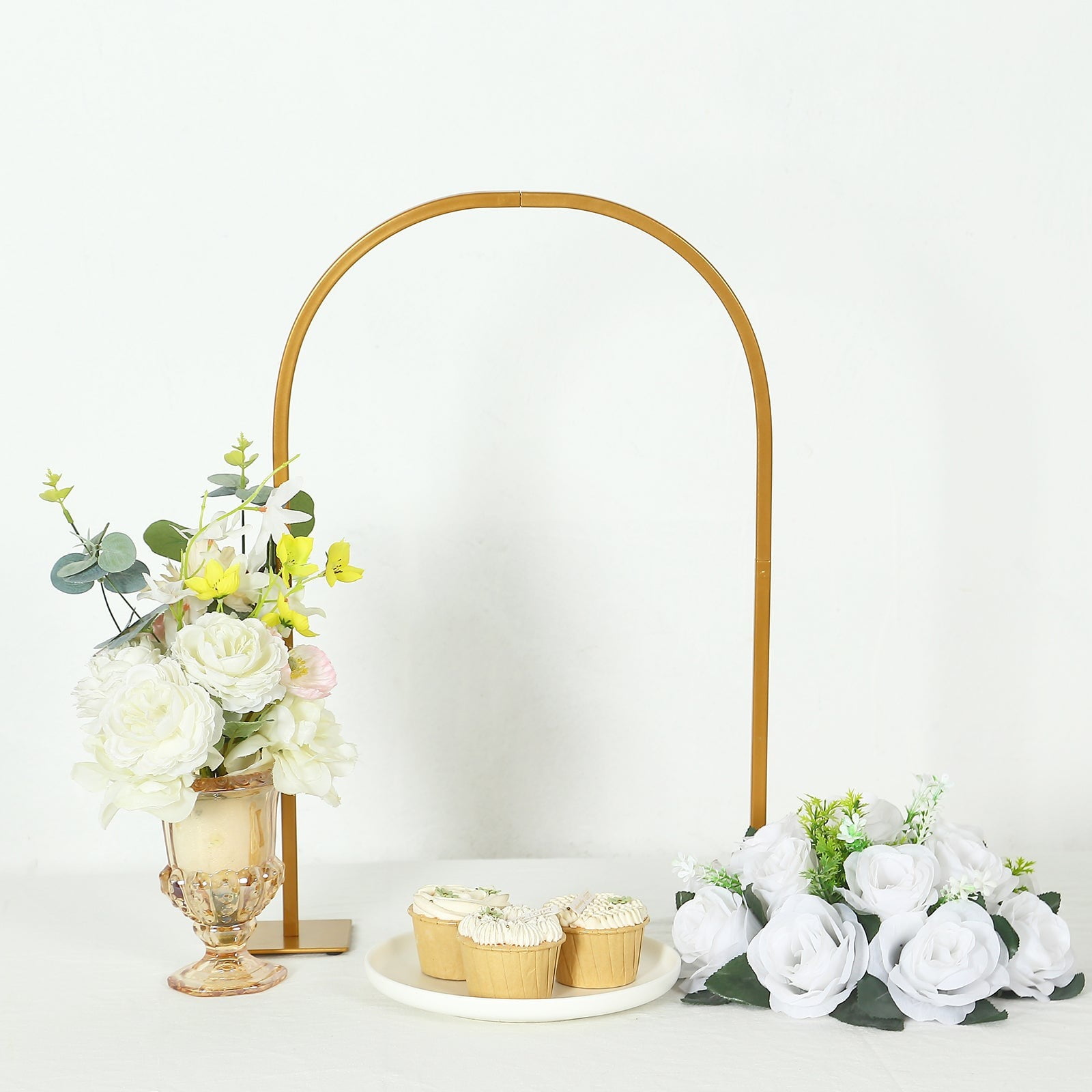 BalsaCircle Gold 23 in Metal Flower Stand with Rounded Top Table Arch ...