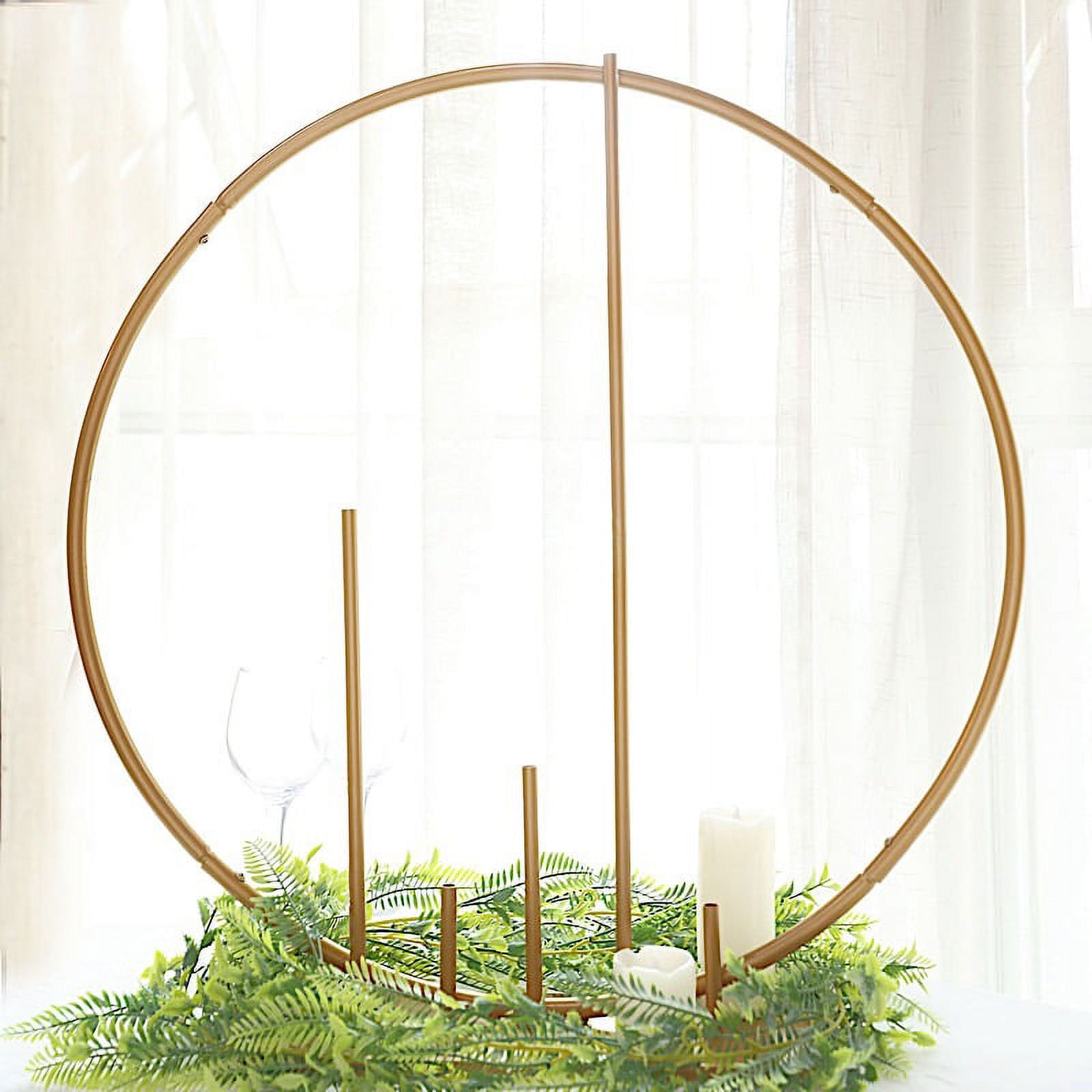 BalsaCircle Gold 24 in Round Metal Floral Hoop Pillars Standing Wreath ...