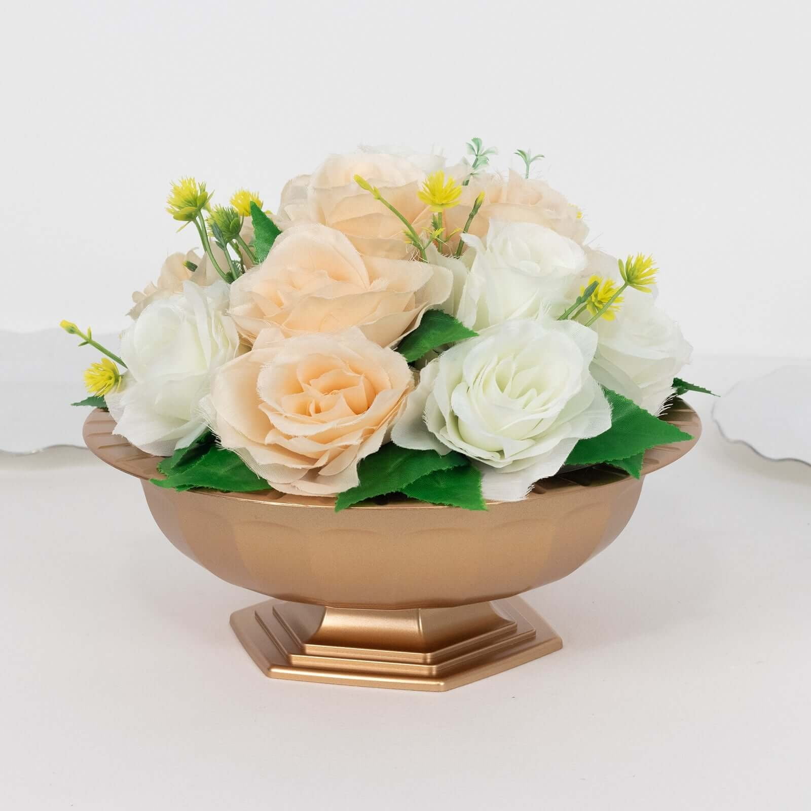 BalsaCircle Gold 3 Round 10 in Plastic Compote Vases Roman Style Flower ...