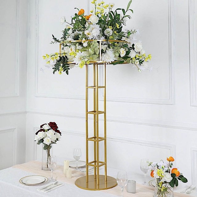 BalsaCircle Gold 46" Round Top Metal Floral Riser Display Stand ...
