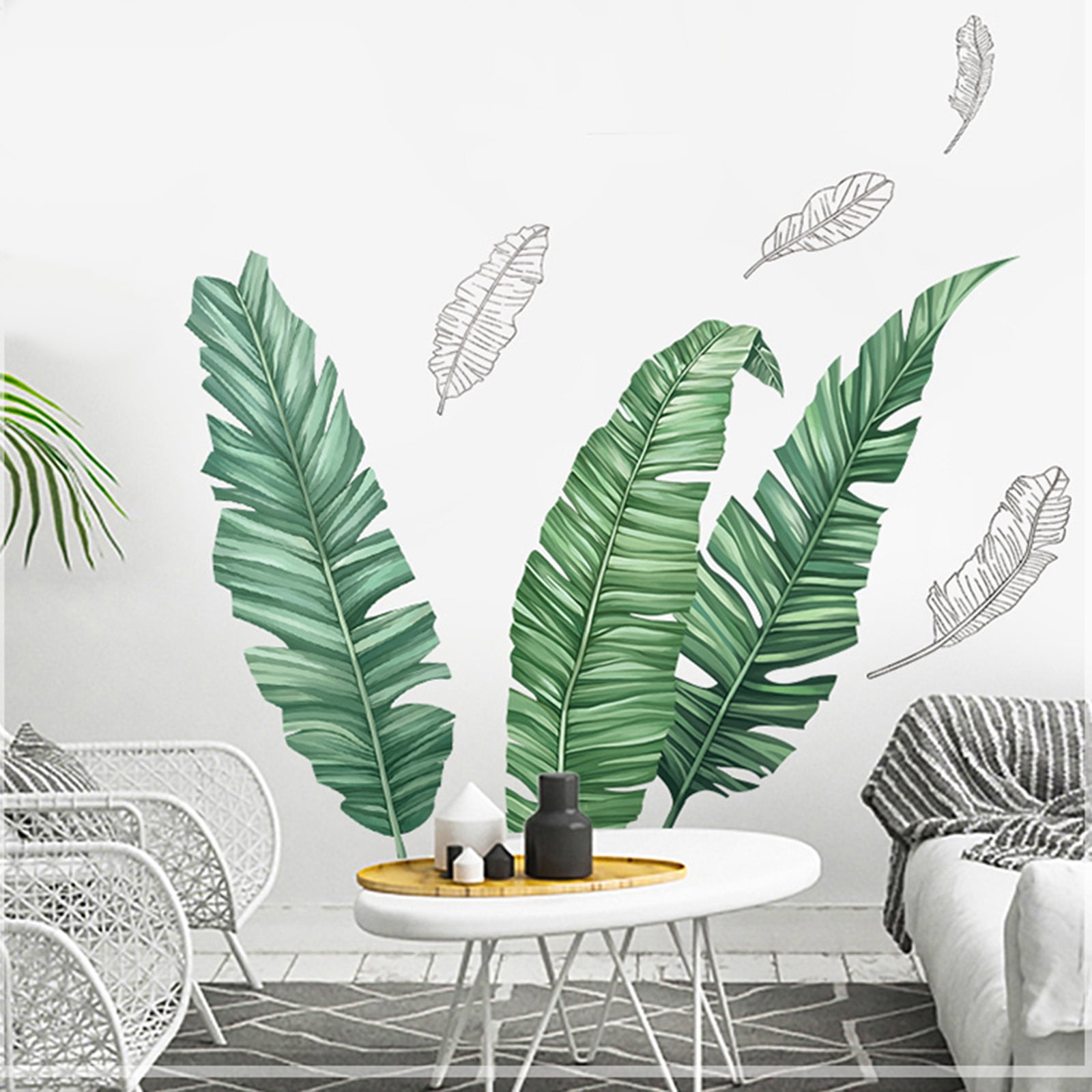 BalsaCircle Green Tropical Banana Leaves Peel Removable PVC Wall ...