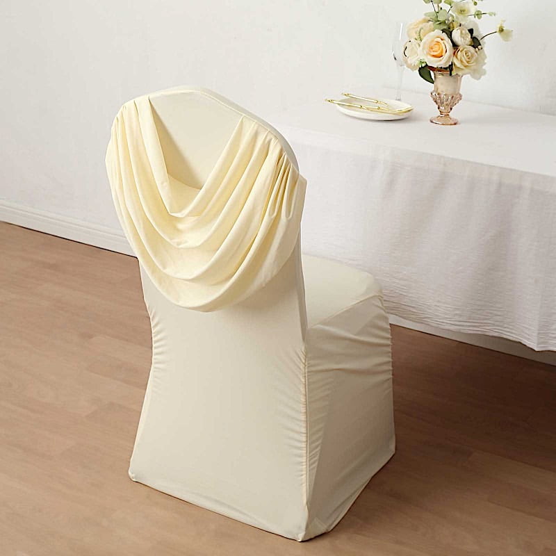 BalsaCircle Ivory Ruched Swag Back Premium Spandex Stretchable Banquet ...