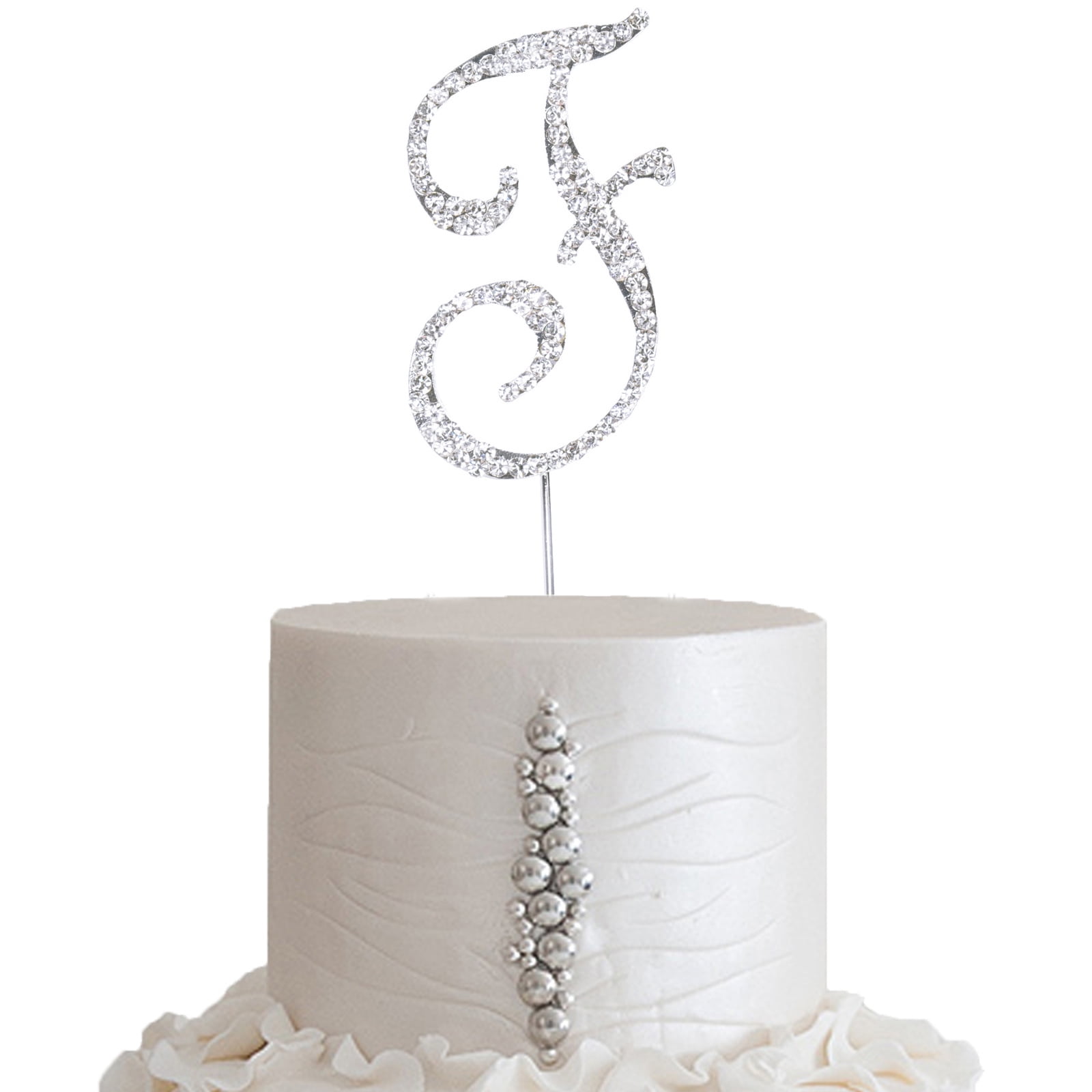 BalsaCircle Letter F Cake Topper 2.5" Silver Rhinestone Personalized ...