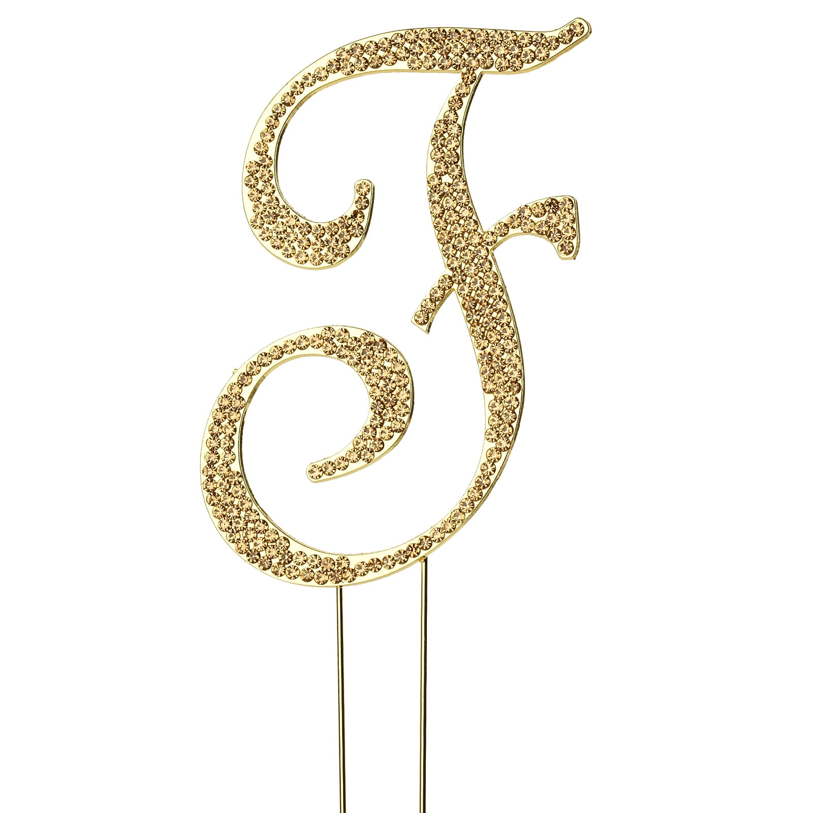 BalsaCircle Letter F Cake Topper 4.5" Gold Rhinestone Personalized ...