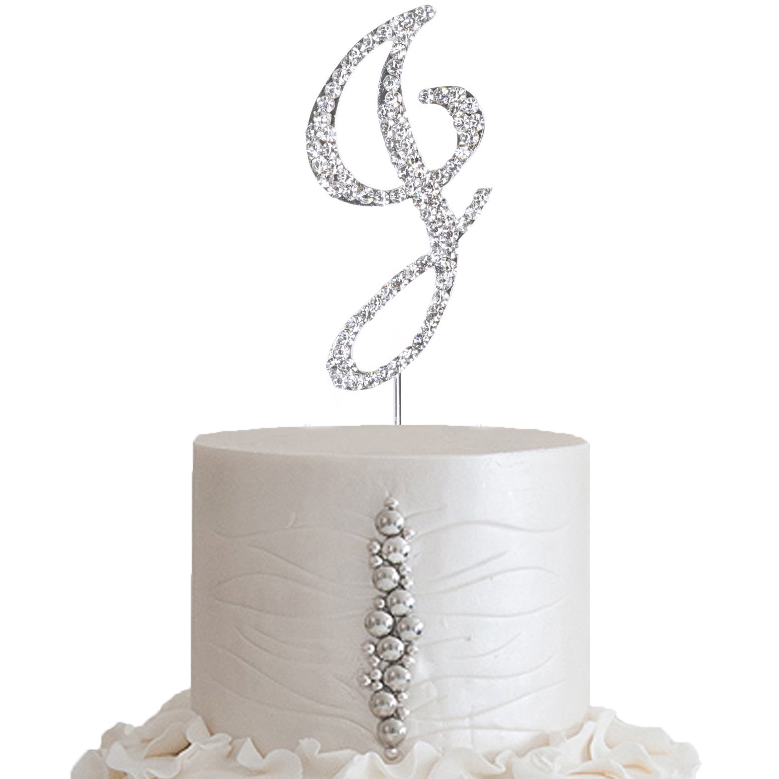 BalsaCircle Letter J Cake Topper 2.5" Silver Rhinestone Personalized ...