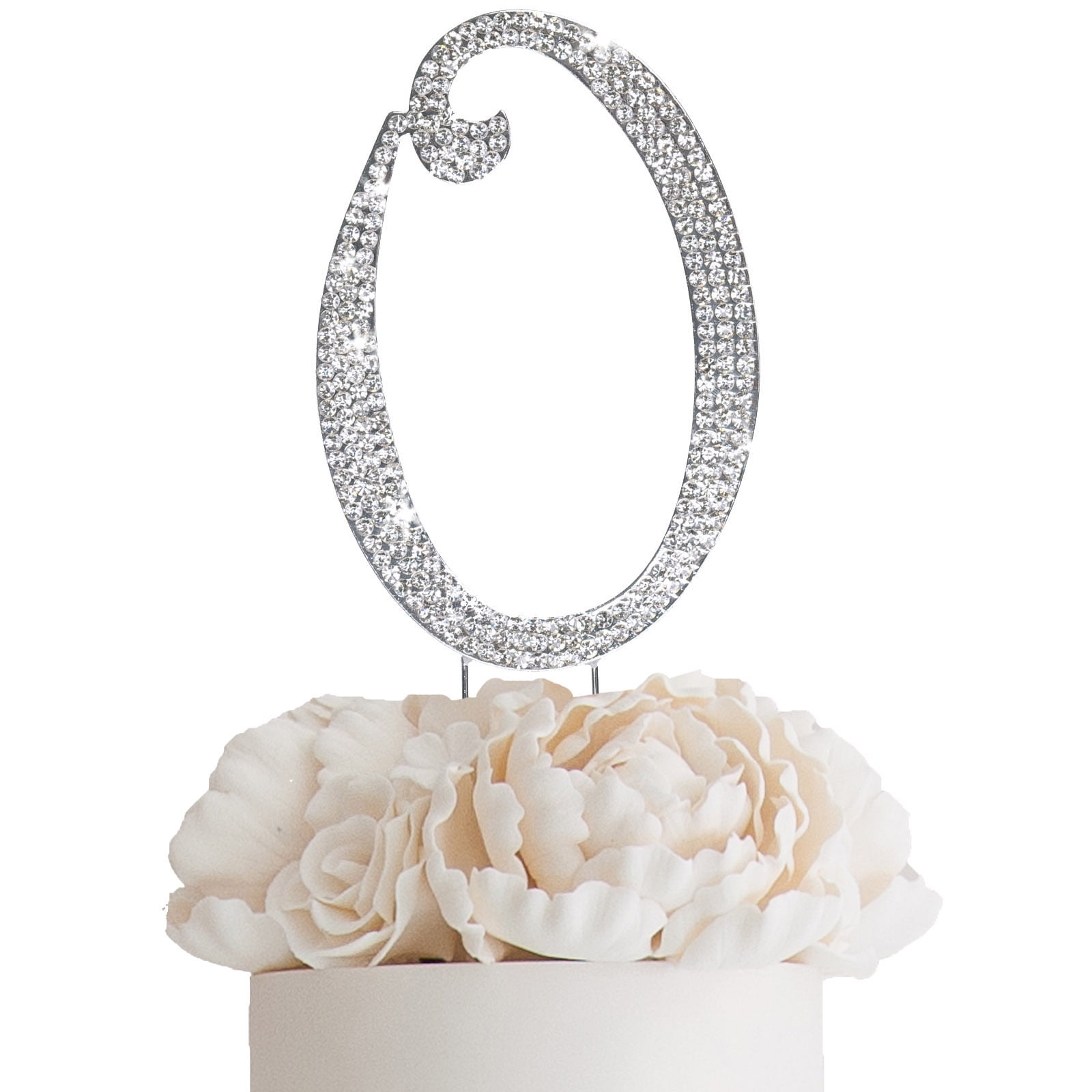 BalsaCircle Number 0 Cake Topper 4.5" Silver Rhinestone Personalized ...