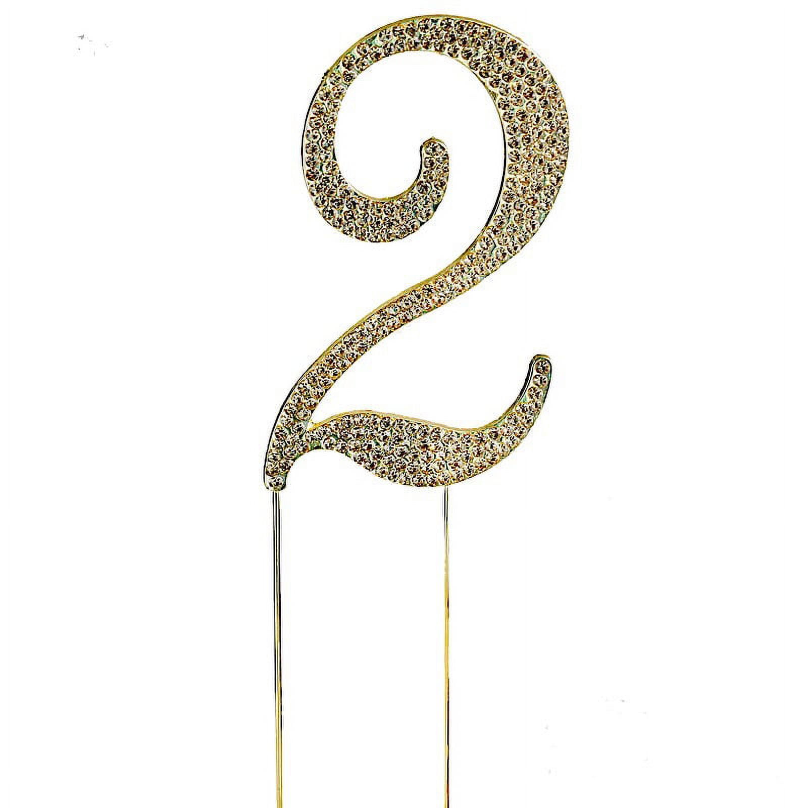 BalsaCircle Number 2 Cake Topper 4.5" Gold Rhinestone Personalized ...