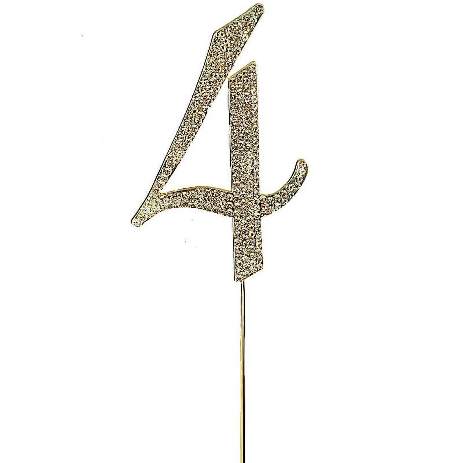 BalsaCircle Number 4 Cake Topper 2.5" Gold Rhinestone Personalized ...