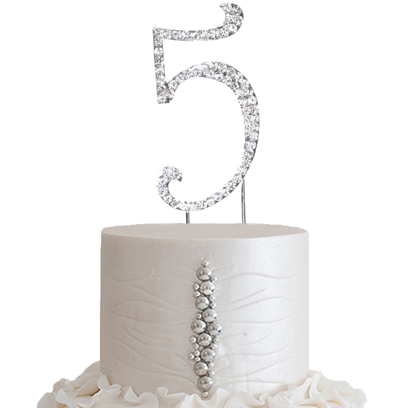 BalsaCircle Number 5 Cake Topper 2.5" Silver Rhinestone Personalized ...
