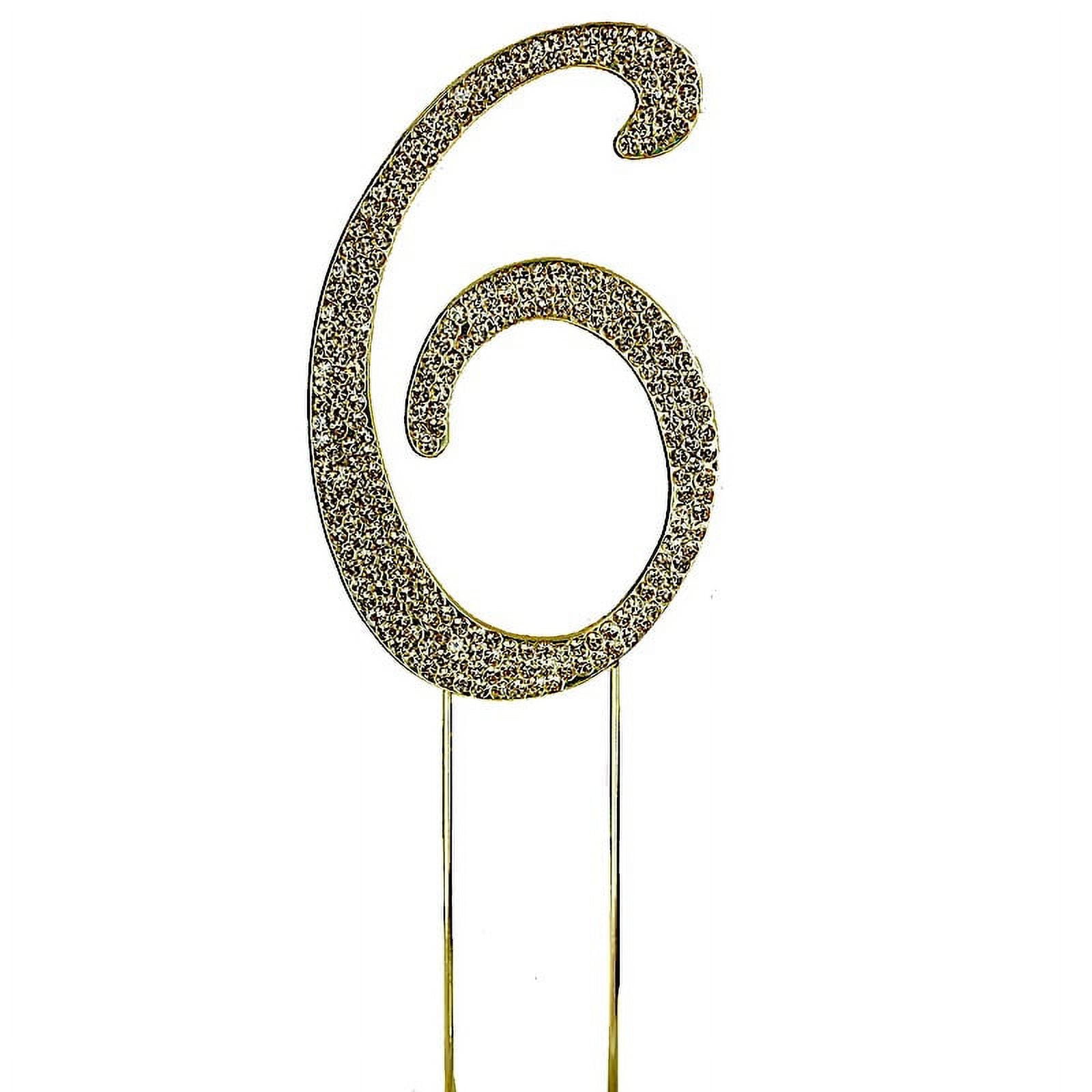 BalsaCircle Number 6 Cake Topper 2.5" Gold Rhinestone Personalized ...