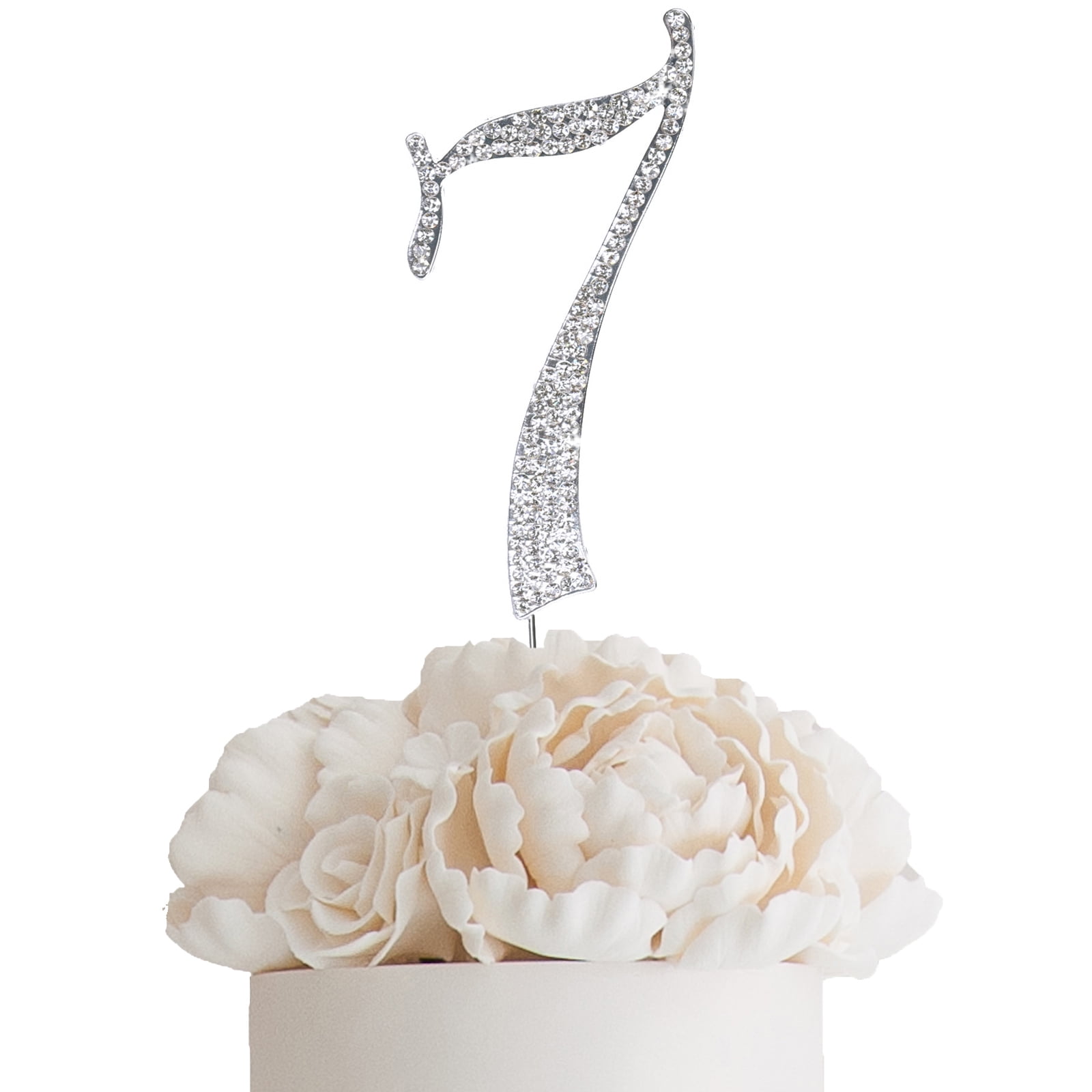 BalsaCircle Number 7 Cake Topper 4.5" Silver Rhinestone Personalized ...