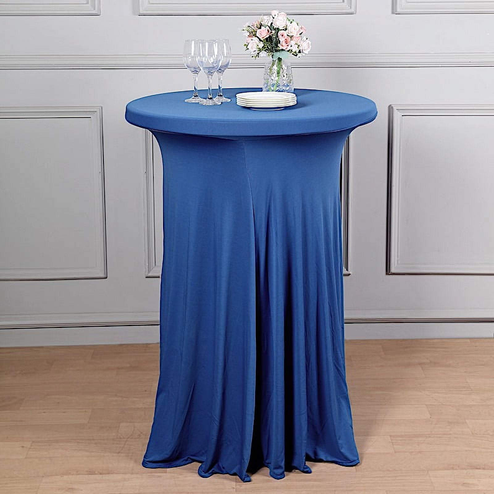 Balsa Circle Royal Blue Cocktail Table Cover Natural Wavy Drapes ...