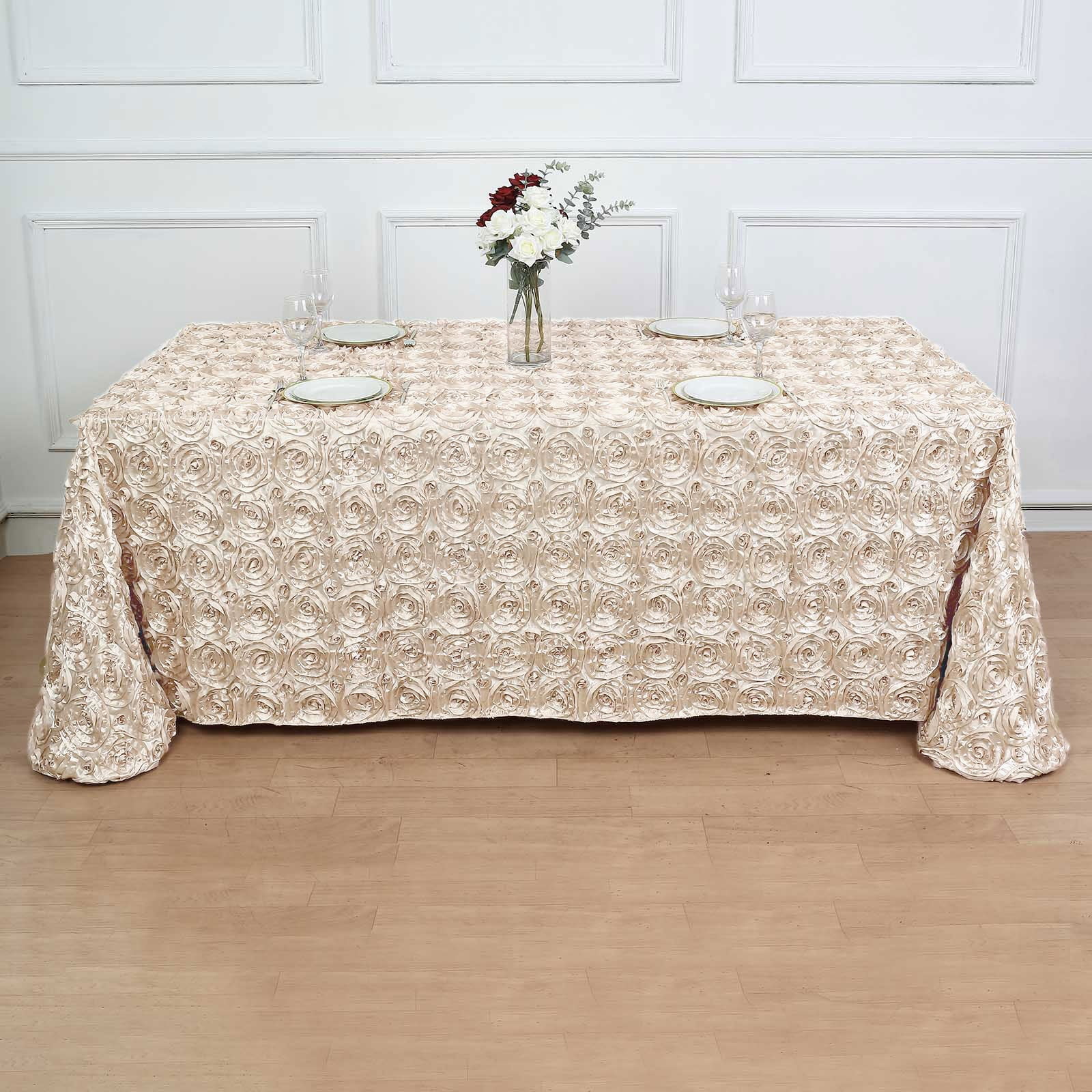 BalsaCircle Satin 90" x 132" Raised Rectangle Tablecloth Rosette Floral ...