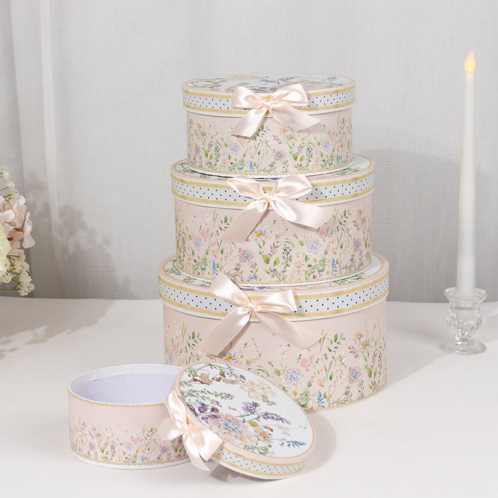 BalsaCircle Set of 4 Round Blush Floral Nesting Cardstock Gift Boxes ...