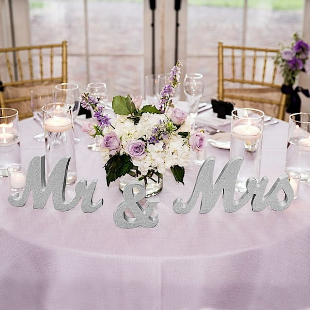 BalsaCircle Silver Mr & Mrs Glittered Wooden Freestanding Wedding Table ...