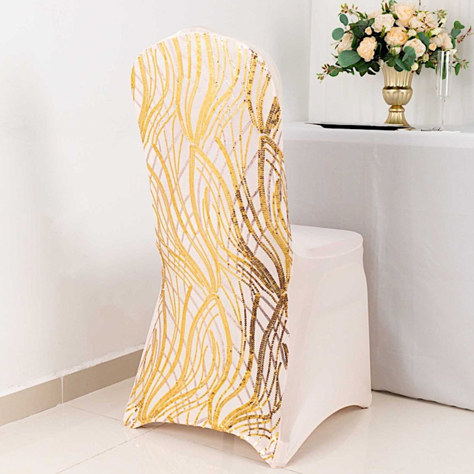 BalsaCircle Spandex Rose Gold Stretchable Banquet Chair Cover with Wavy ...