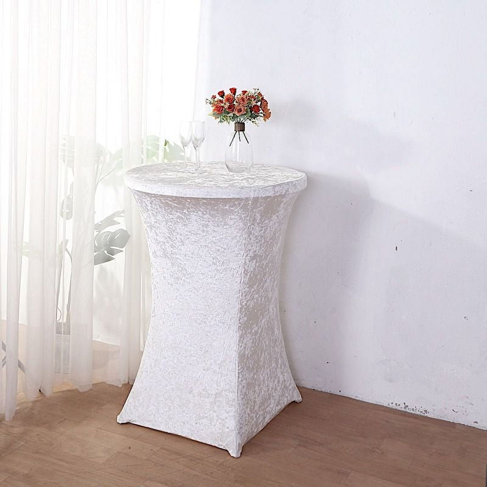 BalsaCircle White Round Fitted Cocktail Table Cover Crushed Velvet ...