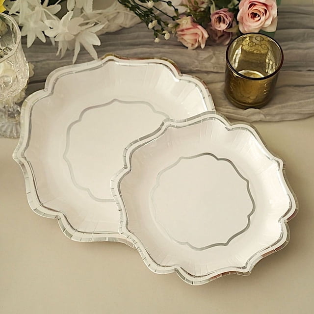 BalsaCircle White Silver 25 Disposable 10" Dinner Salad Paper Plates ...