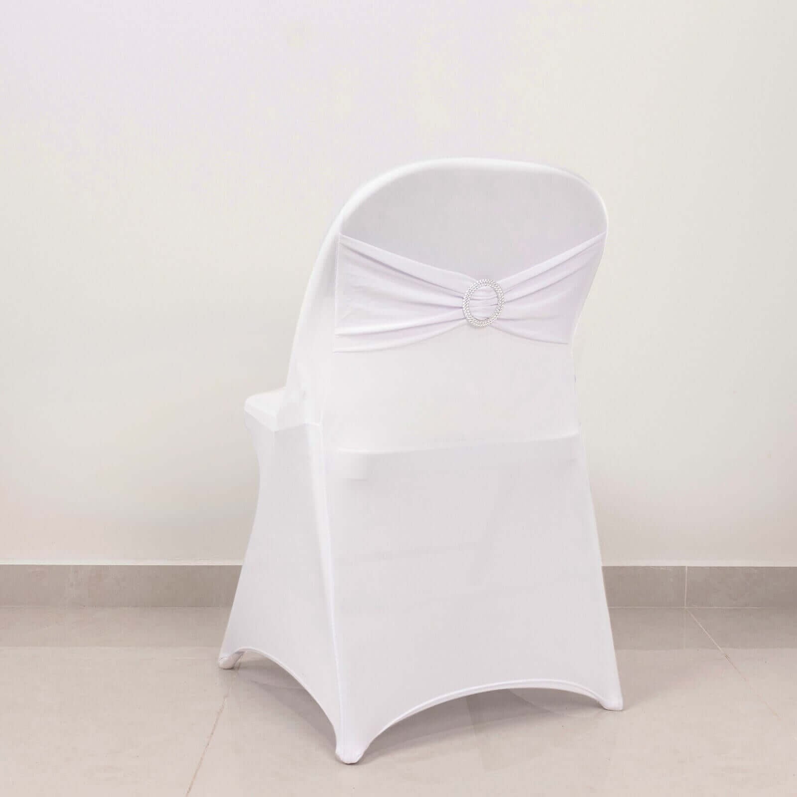 BalsaCircle White Spandex Stretchable Folding Chair Cover Silver ...