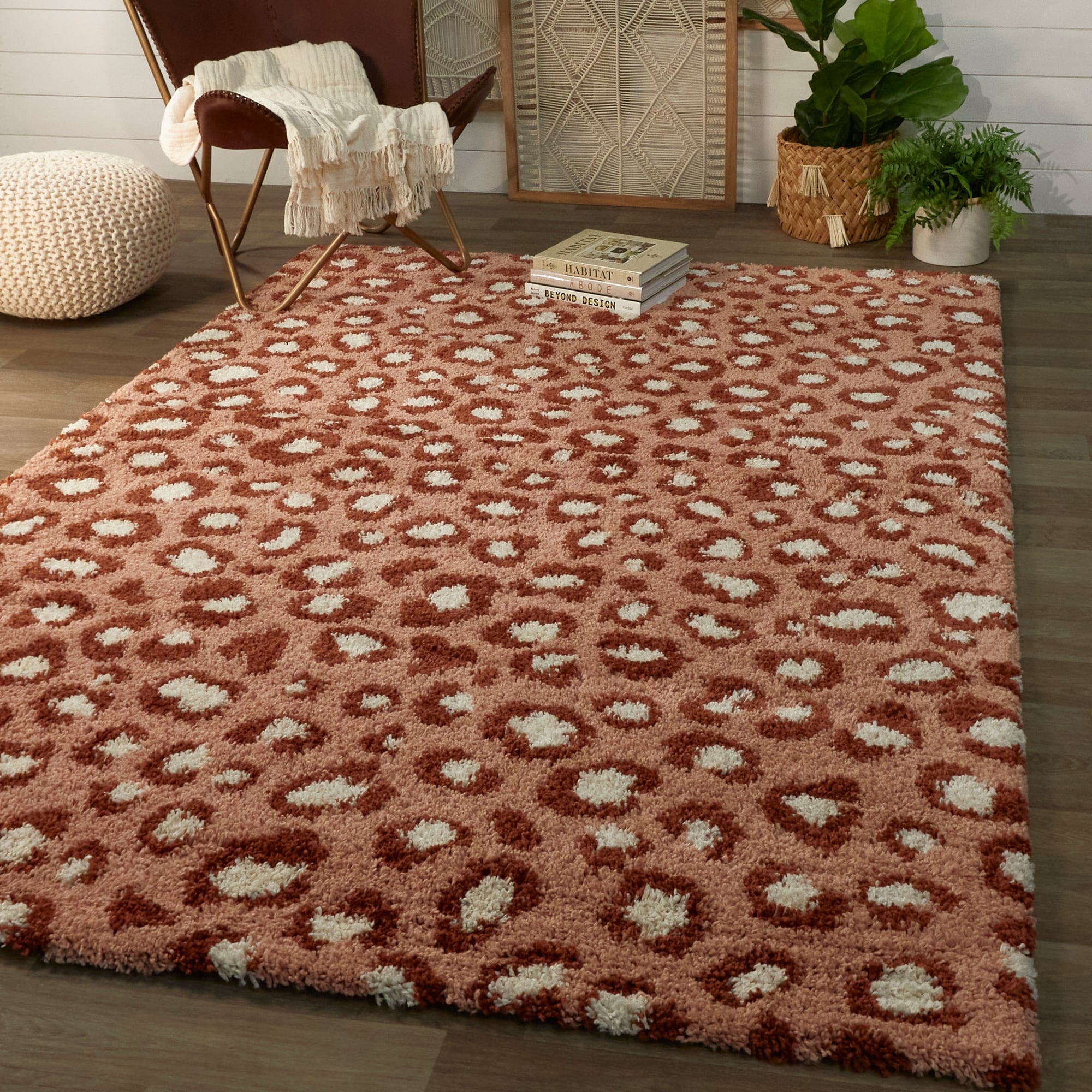 Balta Alma Leopard Print Shag Area Rug Pink 7'10" x 10' 8' x 10', 6 ...