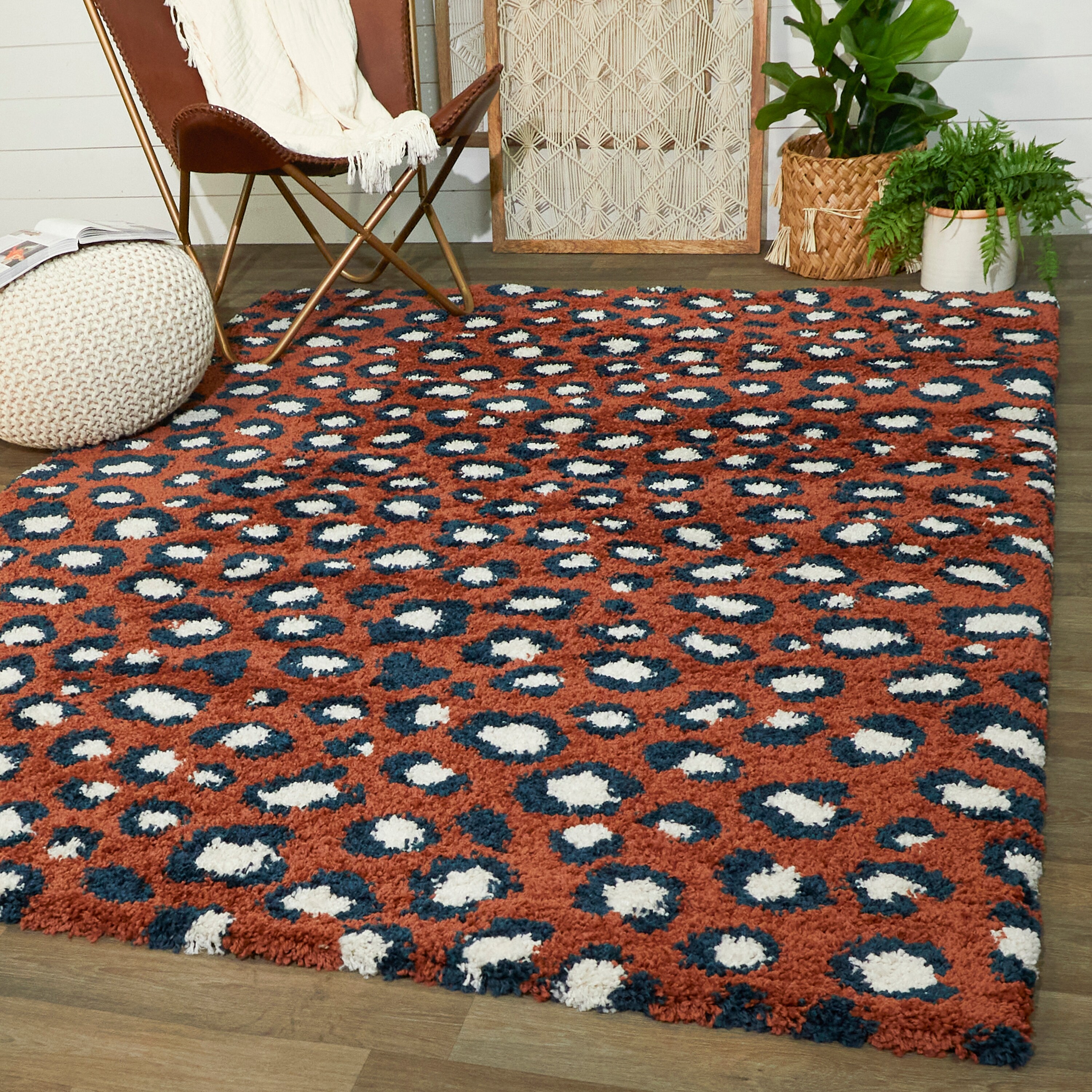 Balta Alma Leopard Print Shag Area Rug Rust 2'7" x 7' Runner 6' Runner ...