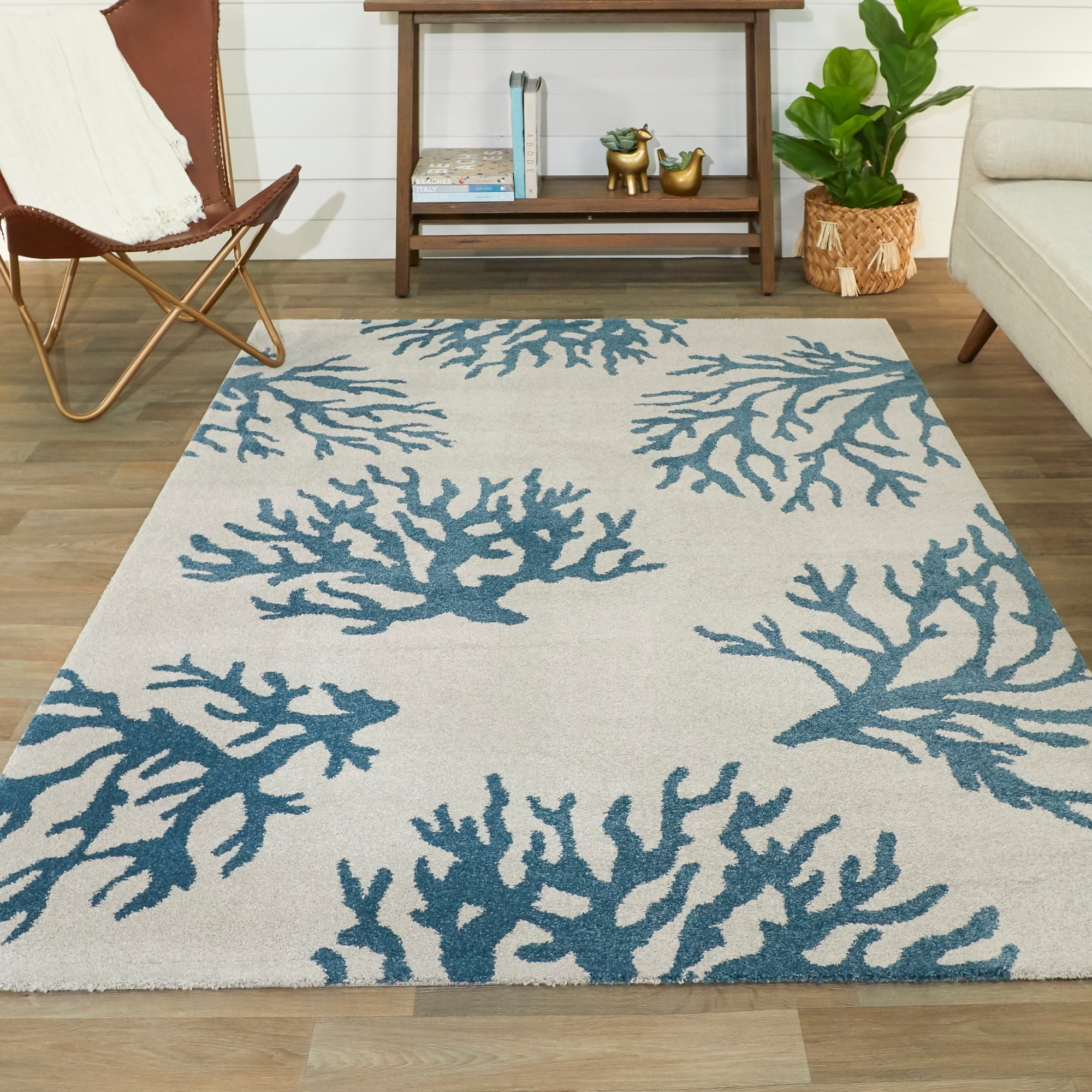 Balta Caistor Coastal Coral Reef Pattern Tropical Area Rug Grey 7'10" x ...