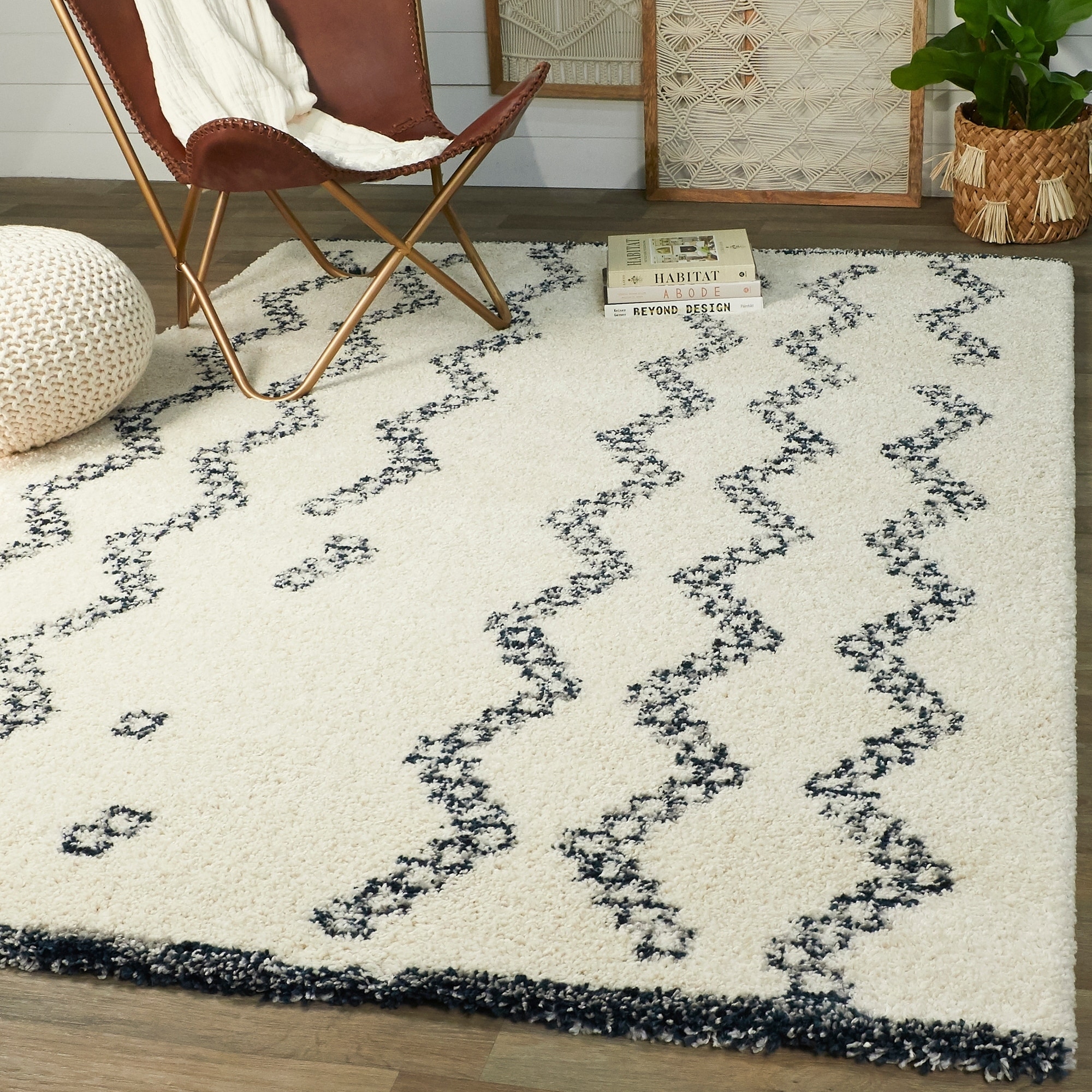 Balta Delphina Abstract Stripe Shag Area Rug 5'3" x 7' 5' x 8', 8 ...